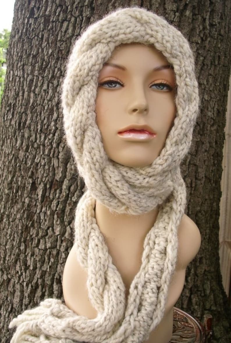 Hooded Scarves Knit Hat Womens Hat Wheat Cable Scarf Hat - Etsy Sweden