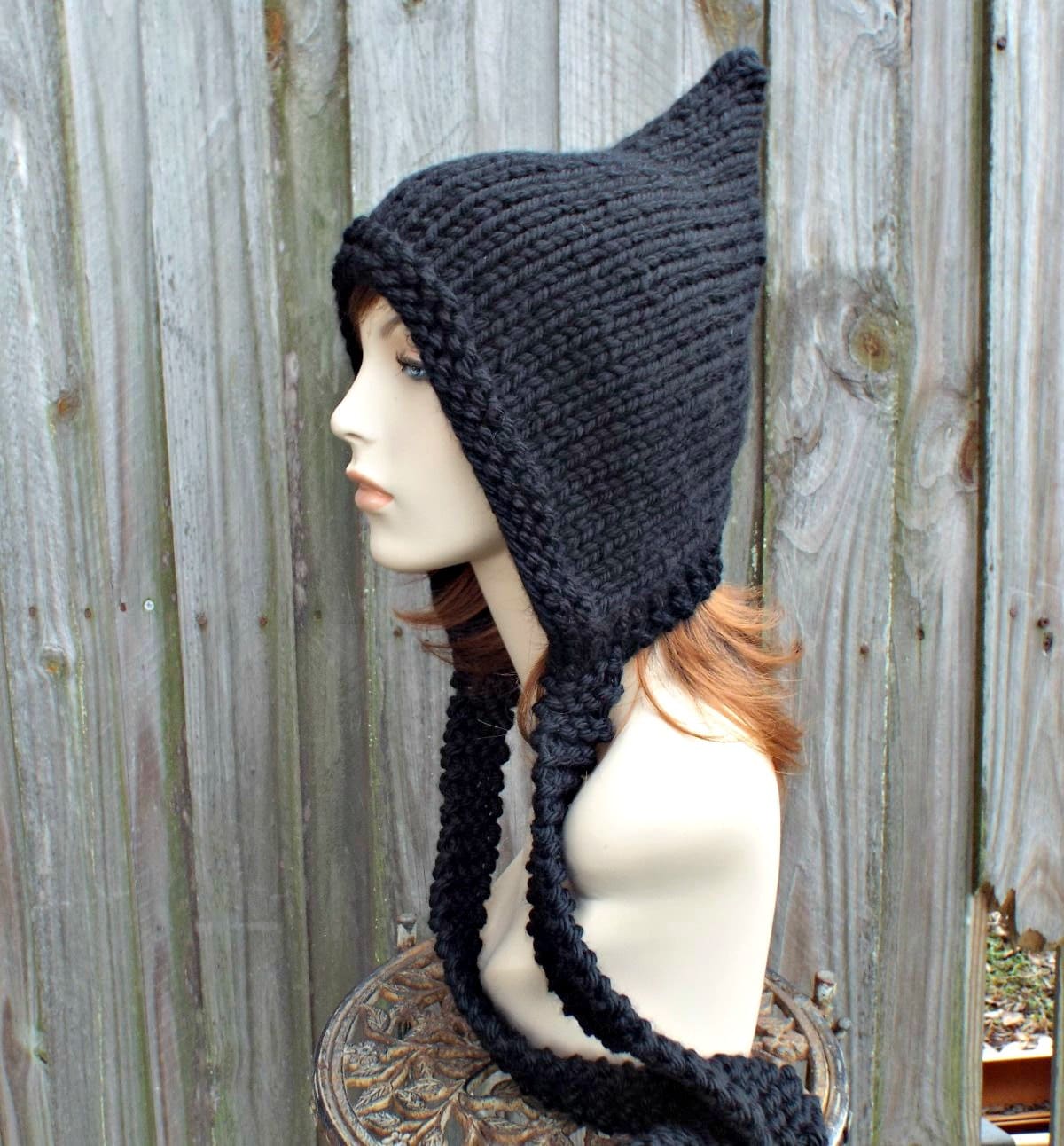 Black Pixie Hat, Black Witch Hat, Womens Hat, Halloween Costume, Chunky ...