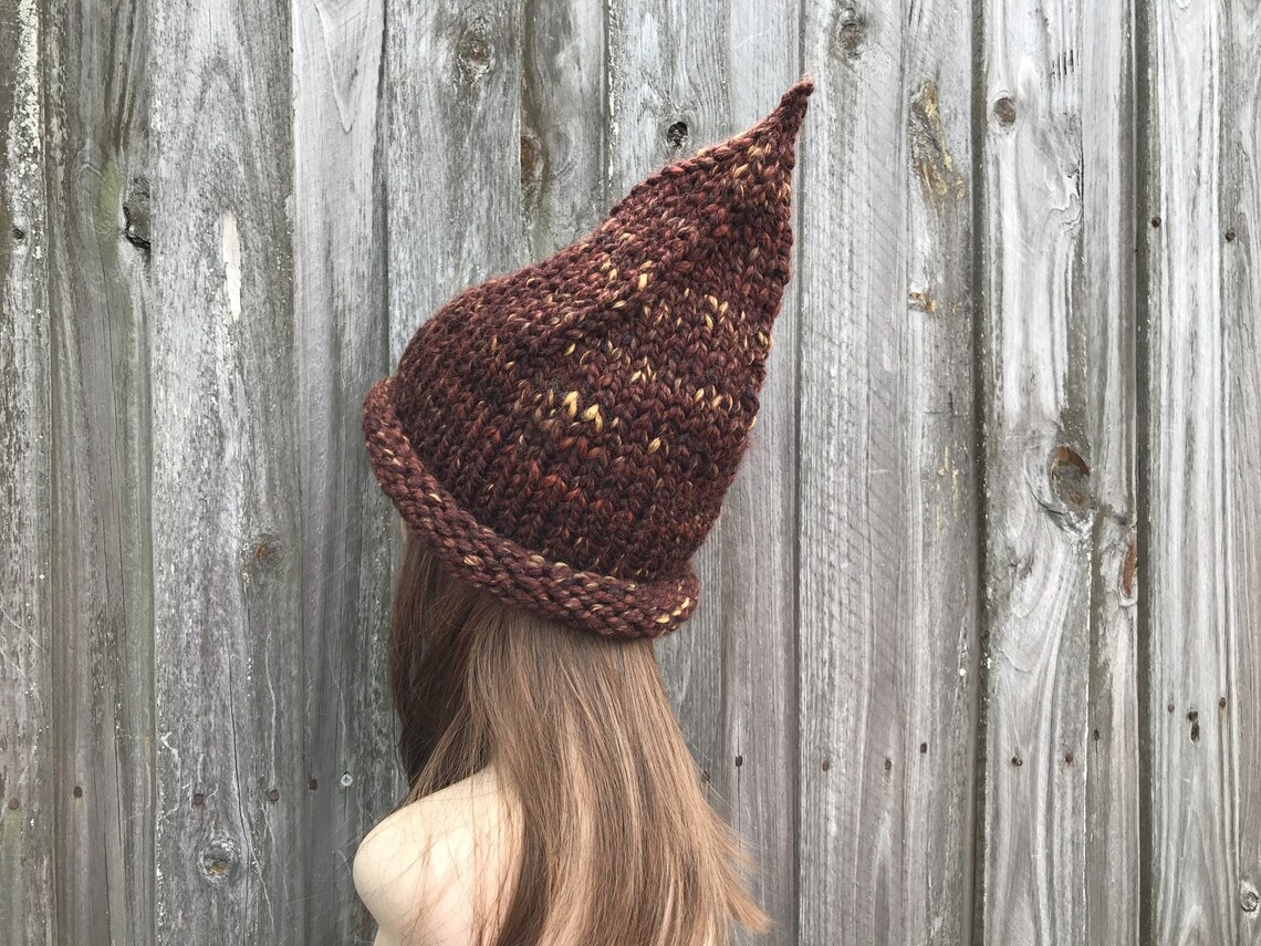 Brown Witch Hat, Halloween Hat, Wizard Hat, Gnome Hat, Elf Hat, Chunky ...