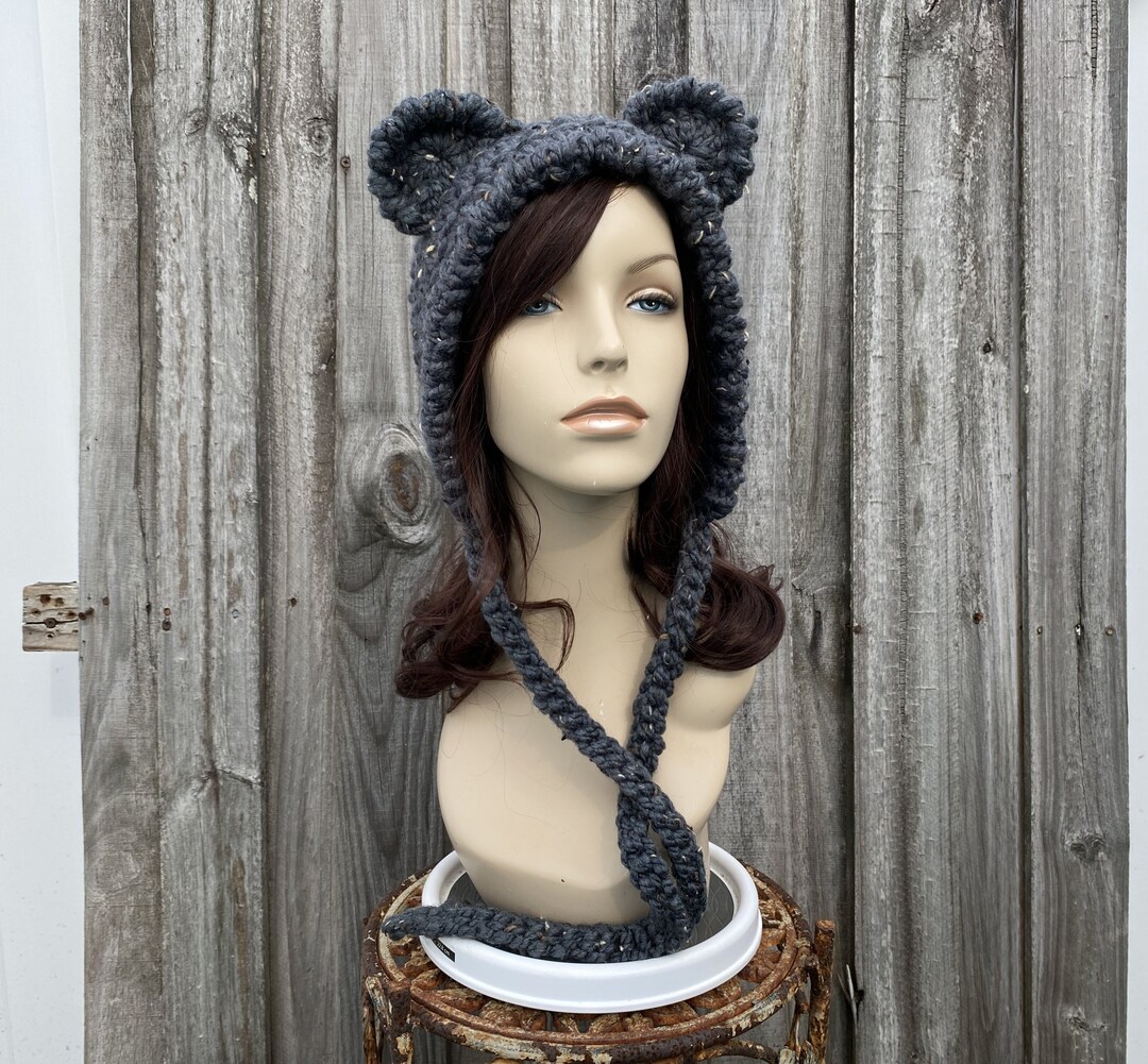 Bear Ear Hat, Bear Bonnet, Adult Bonnet, Chunky Crochet Hat, Crochet ...