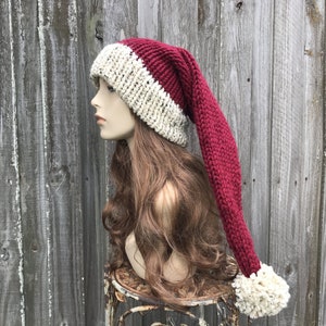 Extra Long Stocking Cap, Rustic Santa Hat, Santa Claus Hat, Knit Santa ...