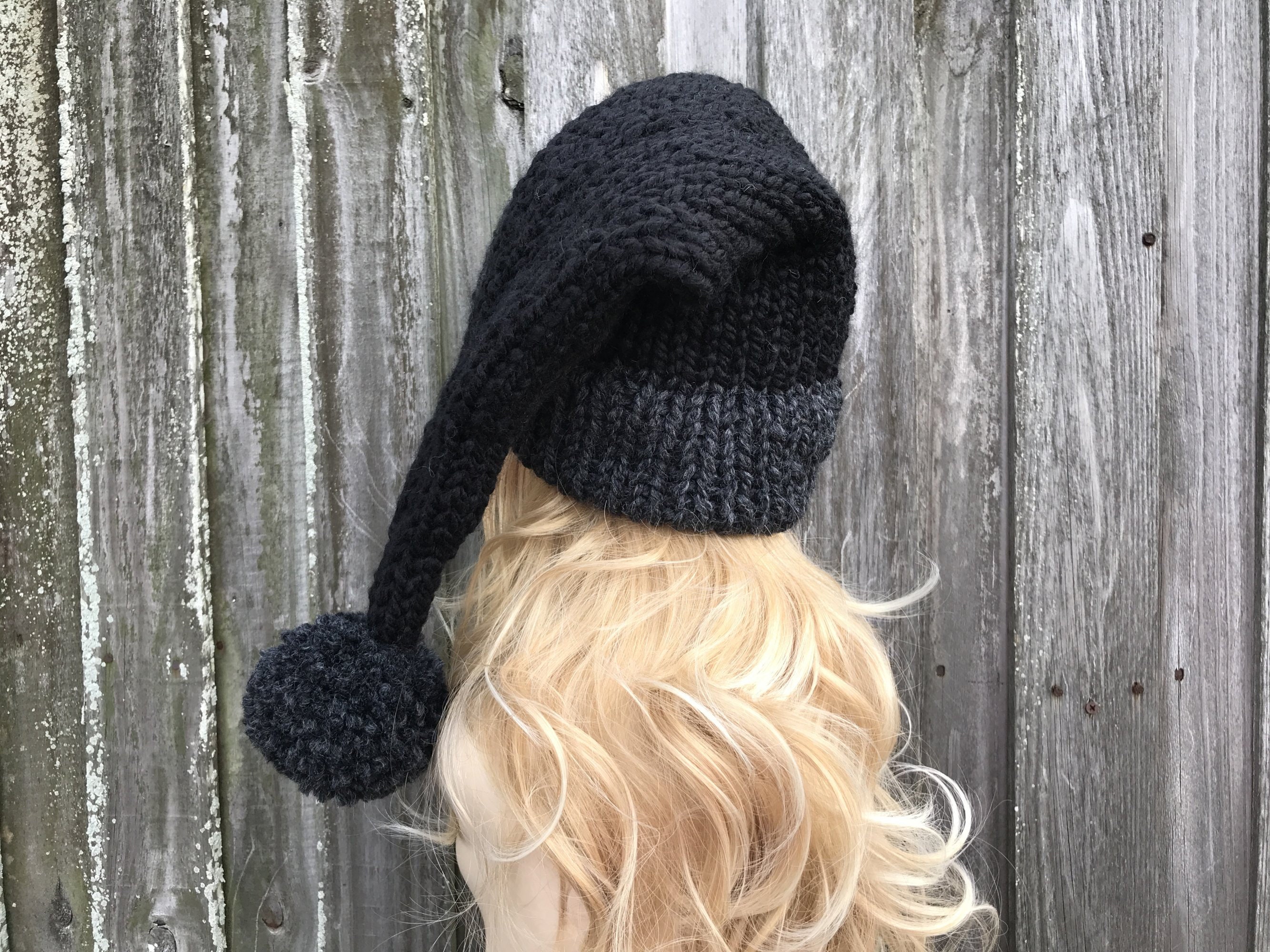 Black Santa Hat, Santa Claus Hat, Elf Hat, Christmas Hat, Stocking Cap ...