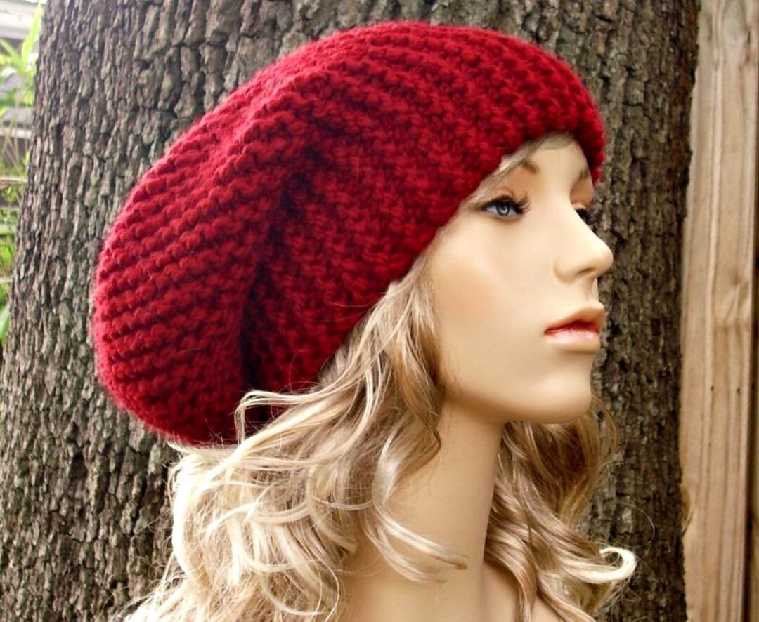 Red Slouchy Beanie, Chunky Knit Hat, Womens Hat, Mens Hat, Winter Hat ...