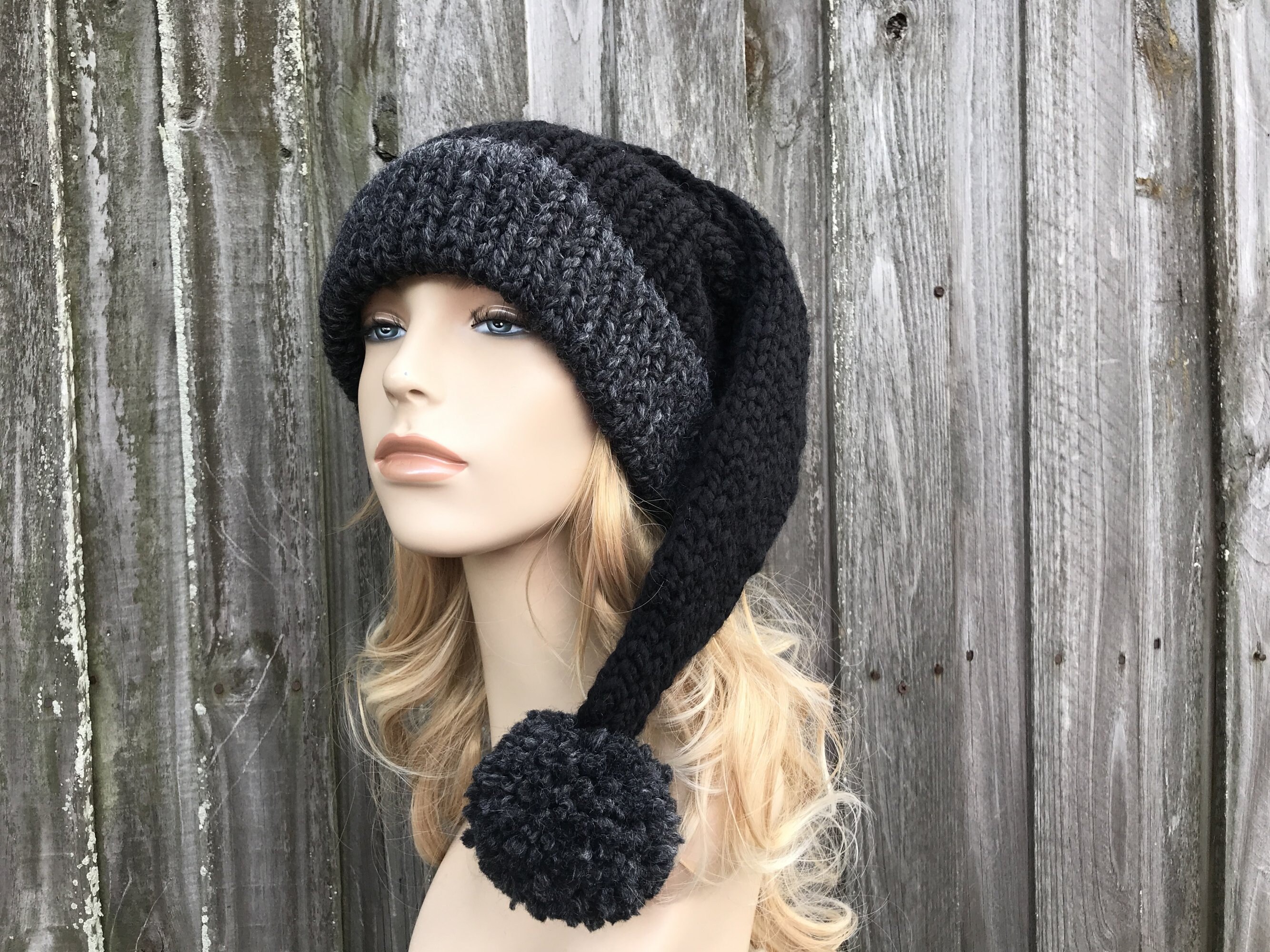 Black Santa Hat, Santa Claus Hat, Elf Hat, Christmas Hat, Stocking Cap ...