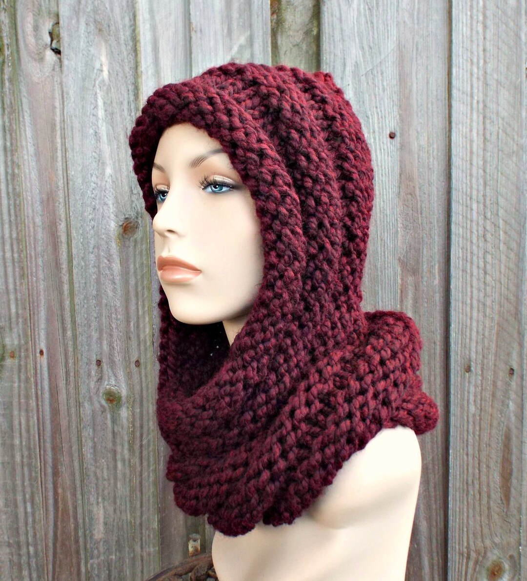 Hooded Neckwarmer, Hooded Scarf Hat, Wrap Hood, Knit Hat, Knit Scarf ...