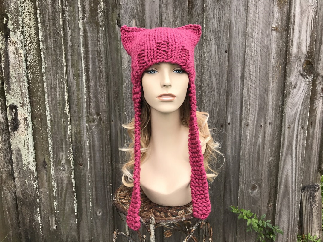 Pink Cat Hat Chunky Knit Hat Womens Hat Mens Hat Ear Flap - Etsy