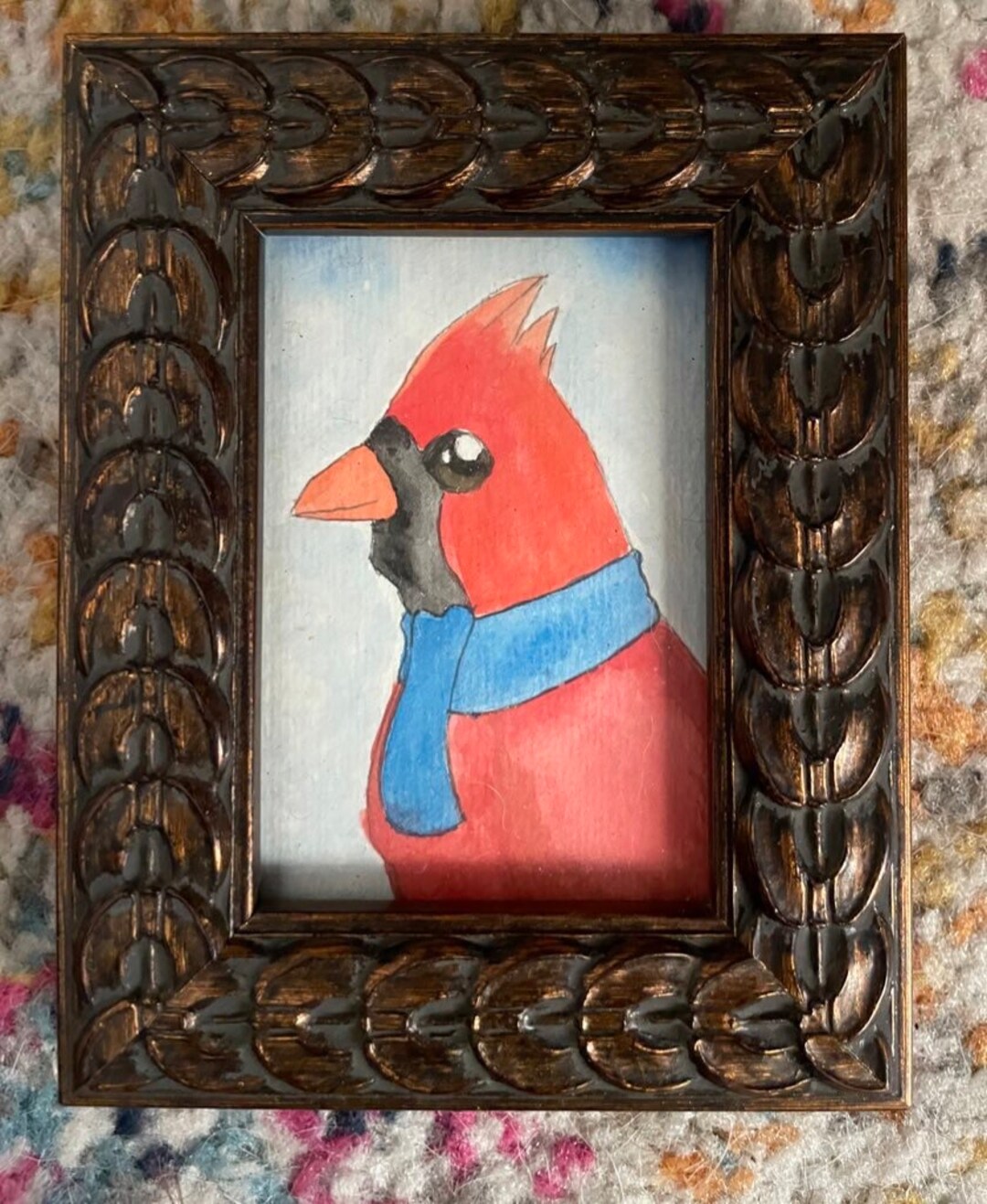 Framed Miniature Cardinal (with a Scarf) Watercolor - Your New ...