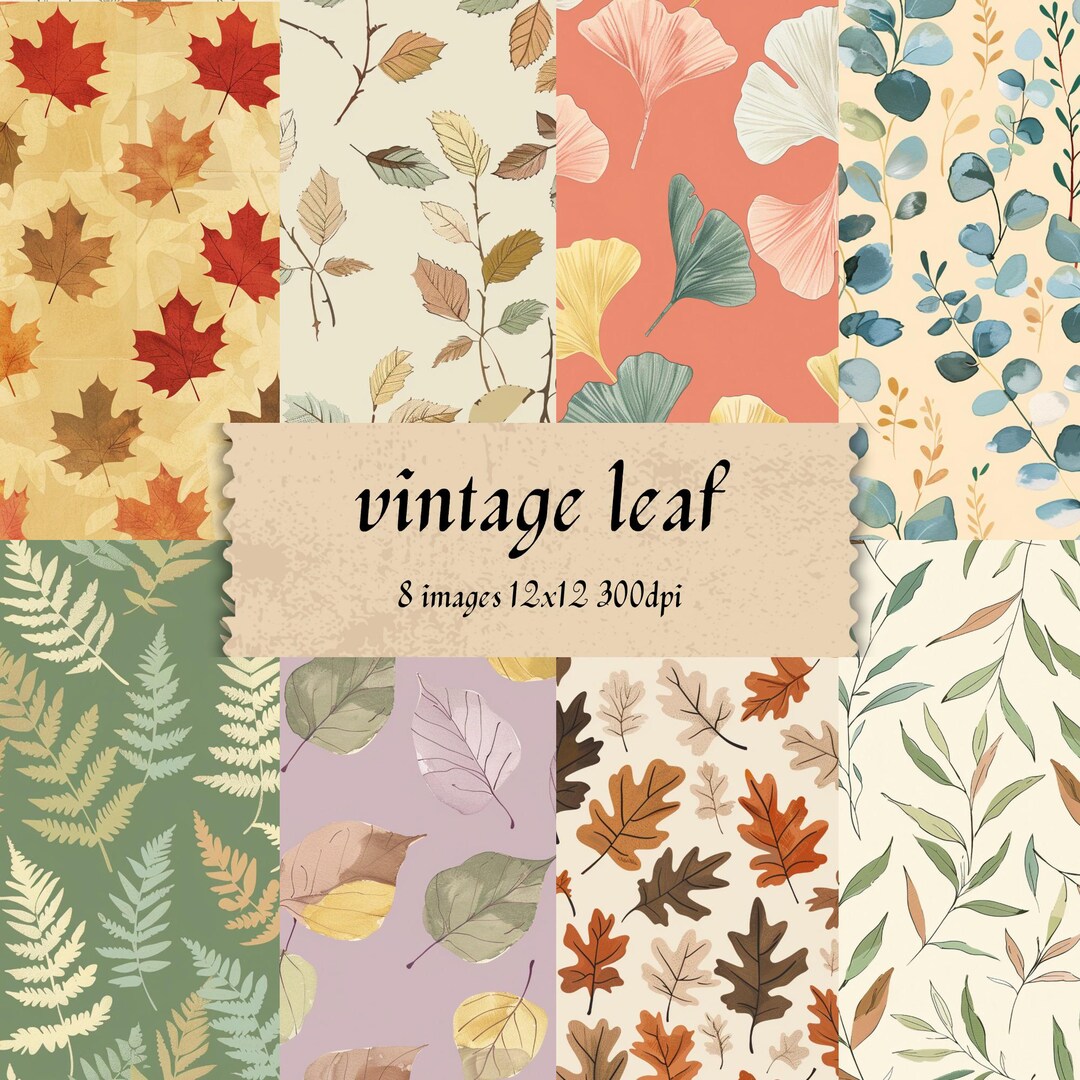 Vintage Leaf Digital Paper Watercolor Scrapbook Papers Seamless ...