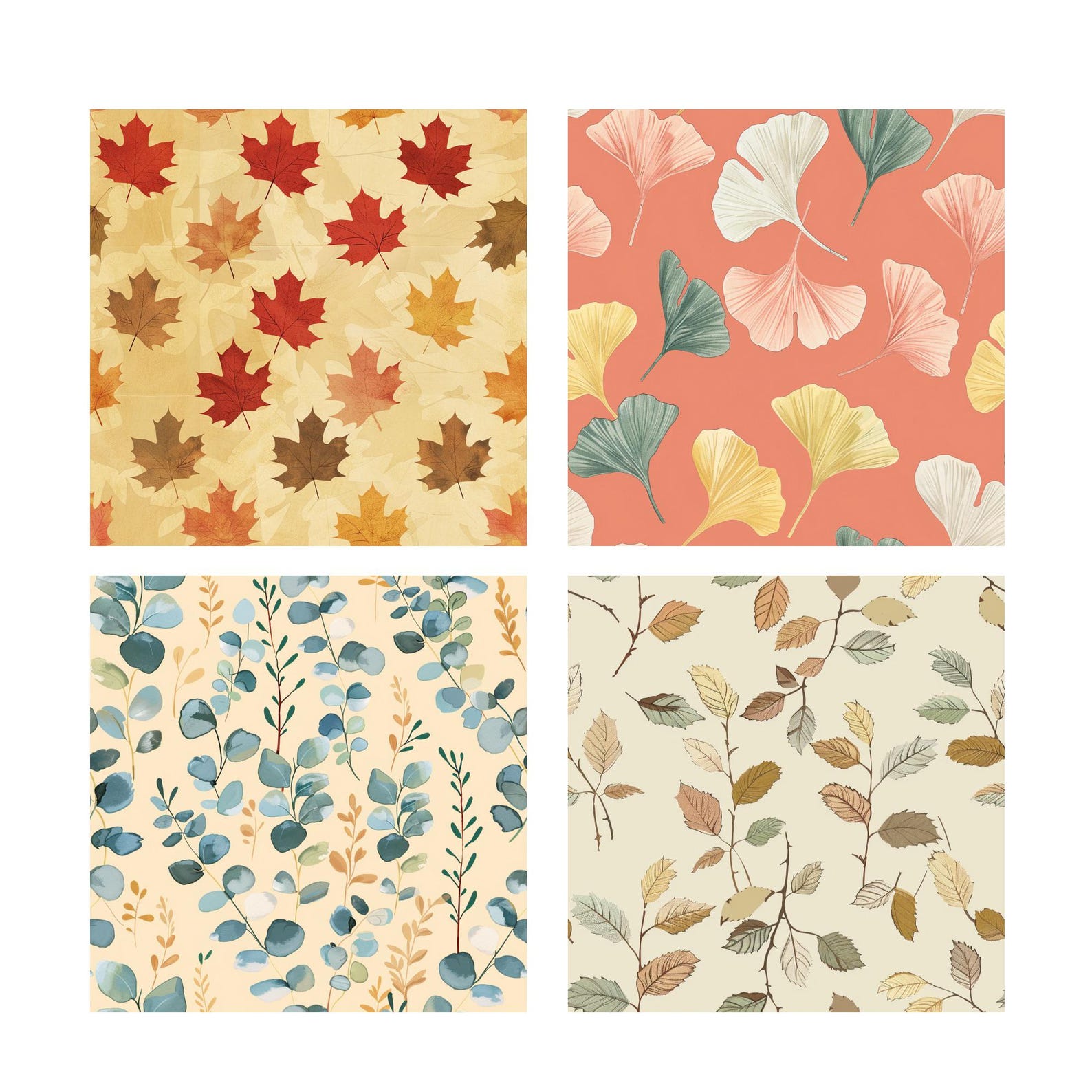 Vintage Leaf Digital Paper Watercolor Scrapbook Papers Seamless ...