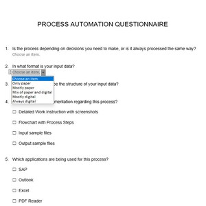Process Automation Questionnaire Template word - Etsy