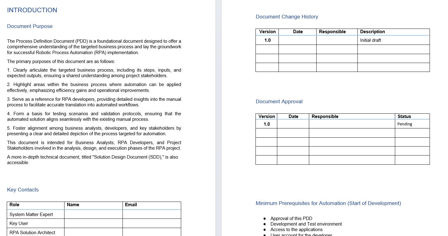 Process Definition Document PDD Template for Automation Anywhere word ...