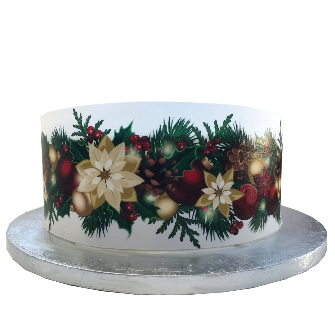 Christmas Wreath Garland Border Ribbon Icing Cake Decoration Topper ...
