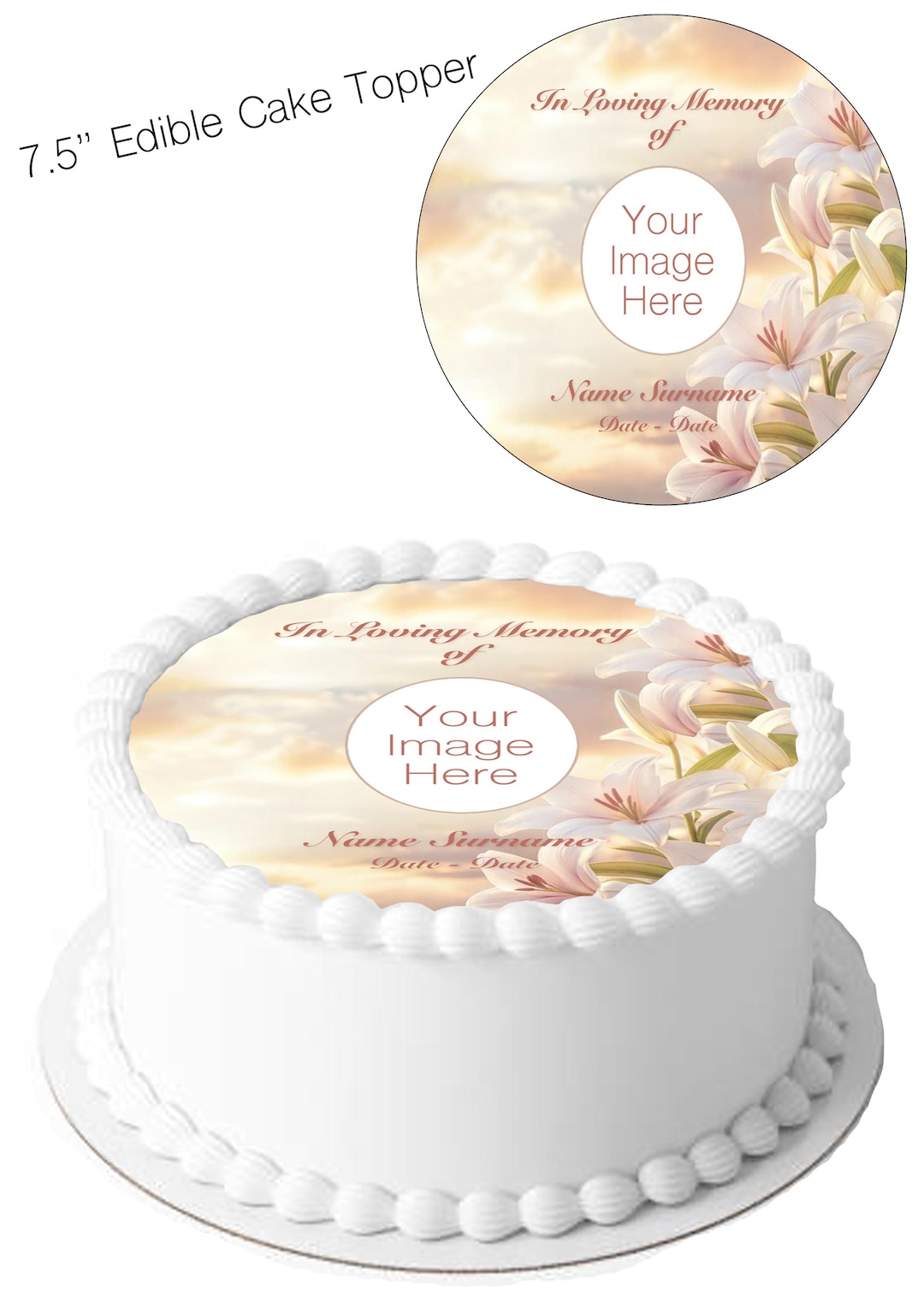 Personalised in Loving Memory Funeral Wake Design 7.5inch Circle Edible ...