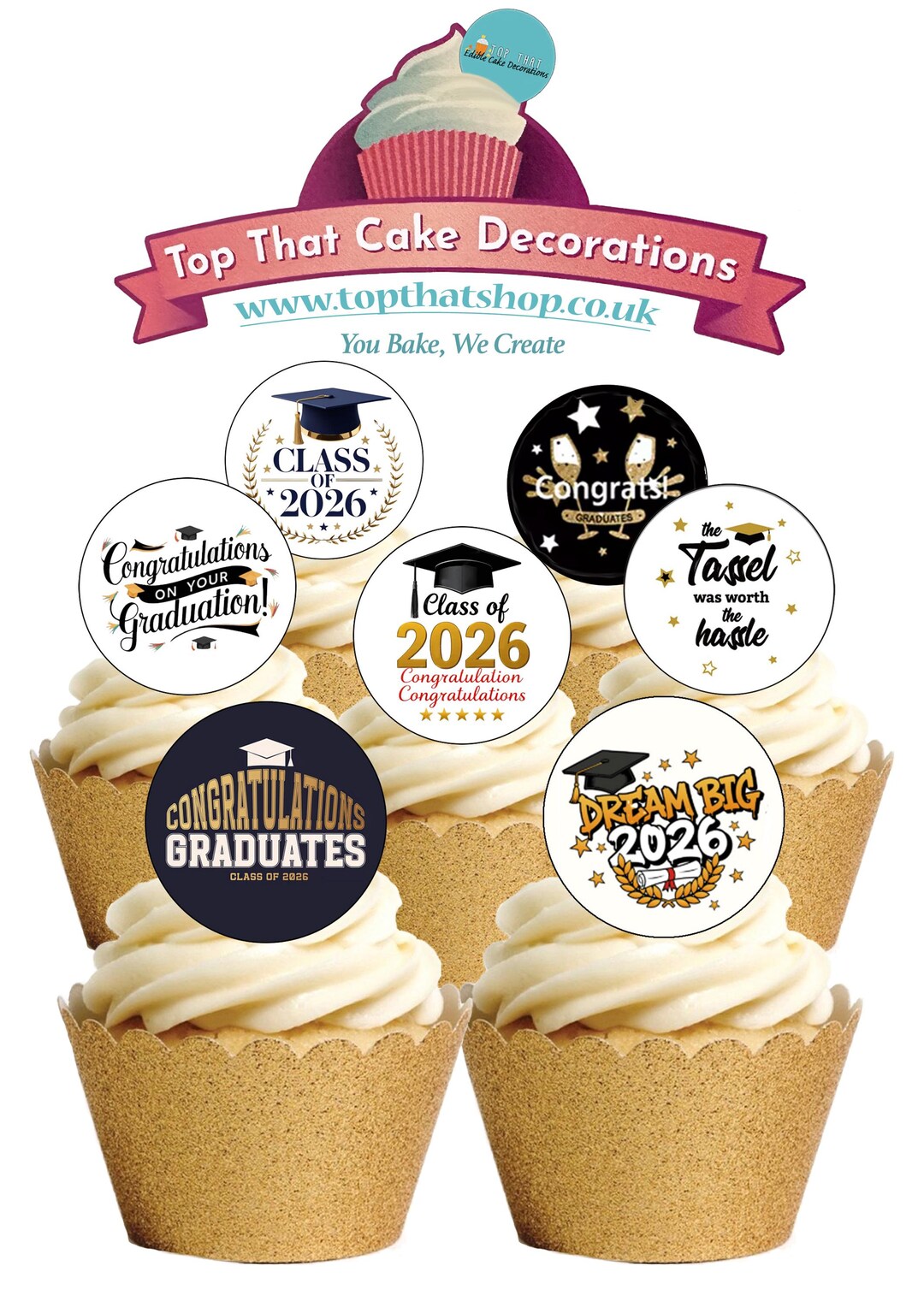 24 Precut Edible Wafer Paper Cake Toppers Congratulations Congrats ...