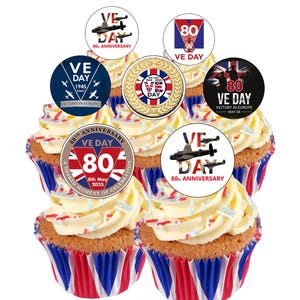 VE Day 80th Anniversary 80 Years WWII WW2 Edible Precut Circle Wafer ...