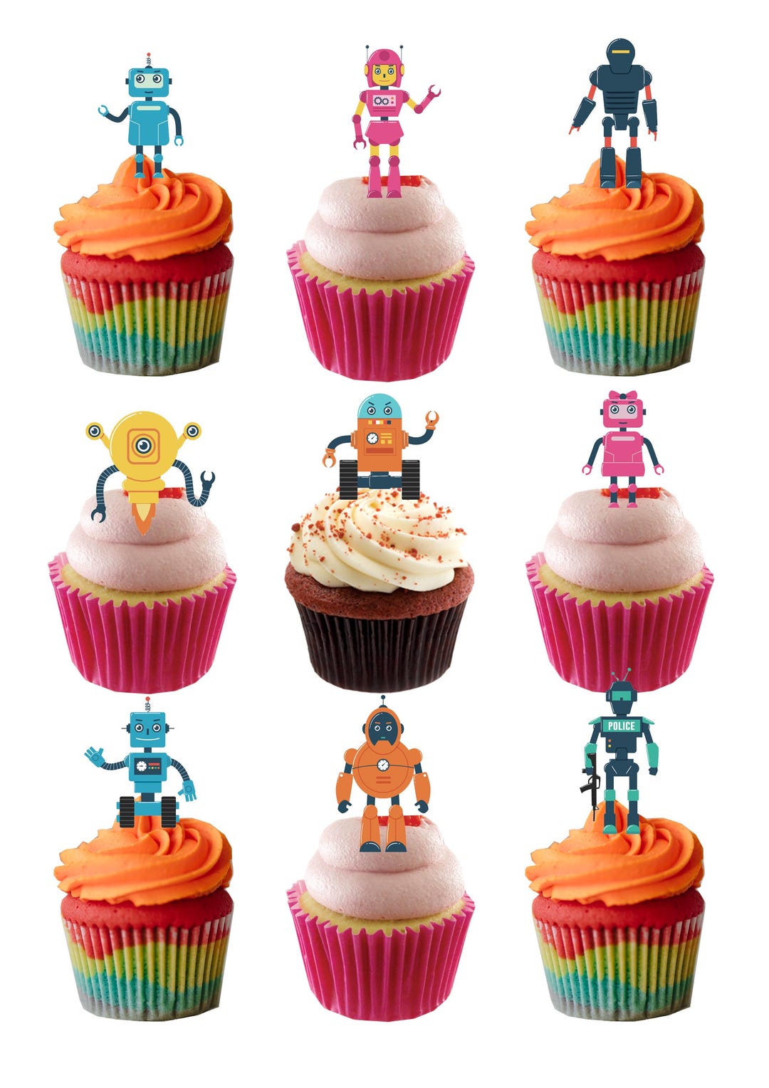 20 Stand up Cute Robot Themed Edible Wafer Paper Card Cake Cupcake ...