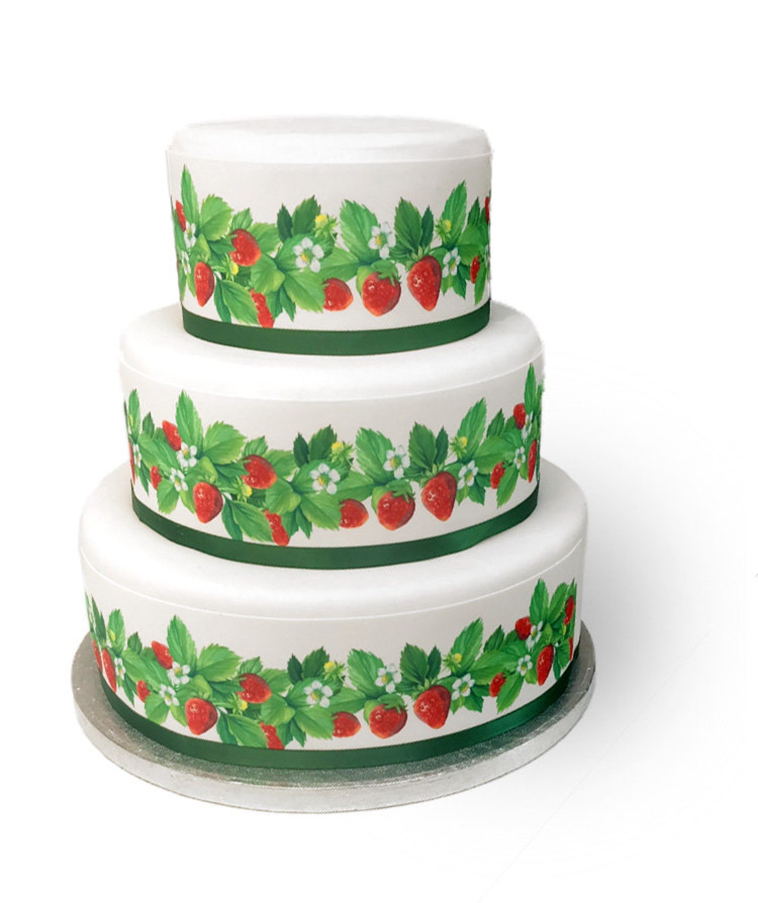Strawberry Plant Flower Border Ribbon Icing Cake Decoration Topper ...
