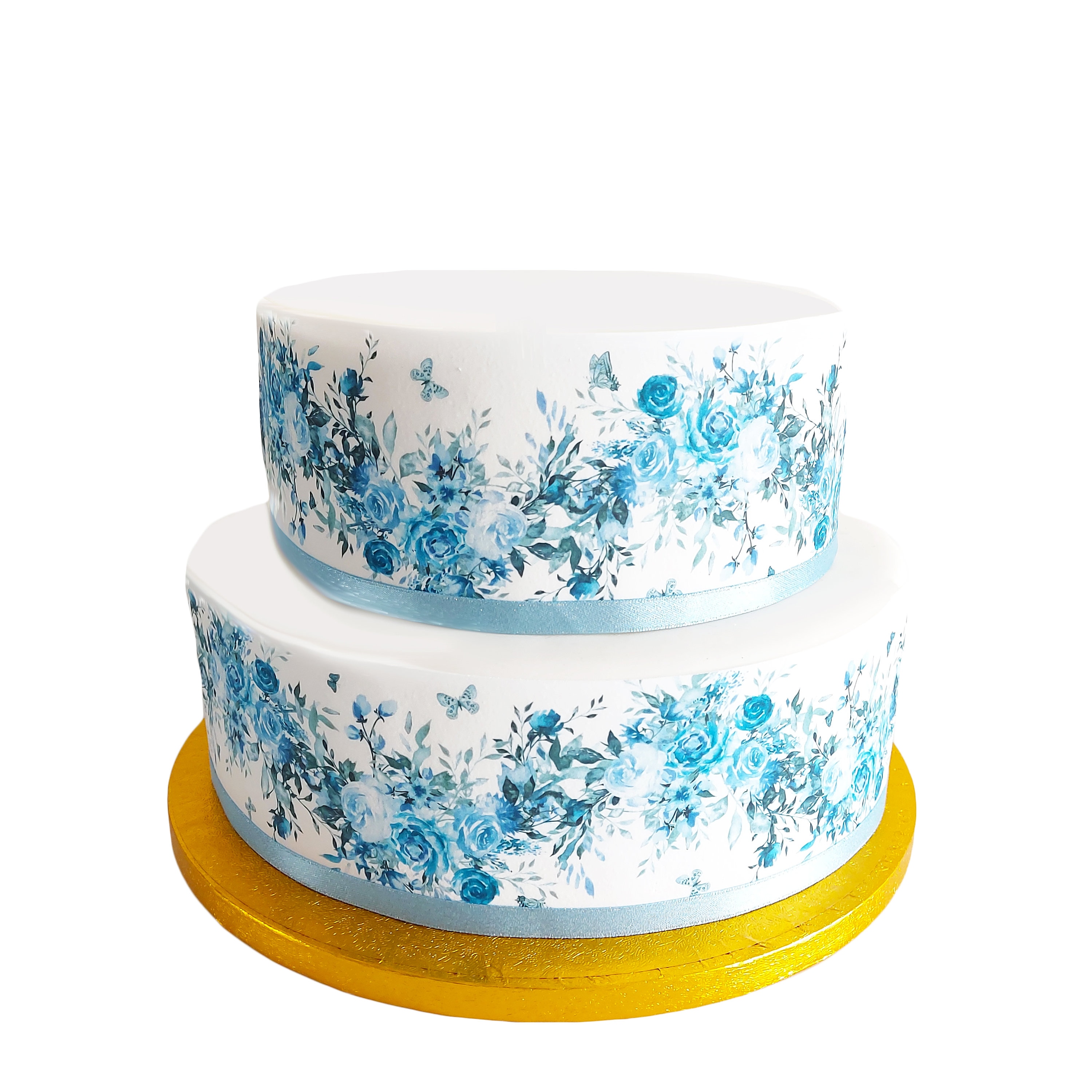 Vintage Blue Flower Rose Border Ribbon Icing Cake Decoration Topper ...