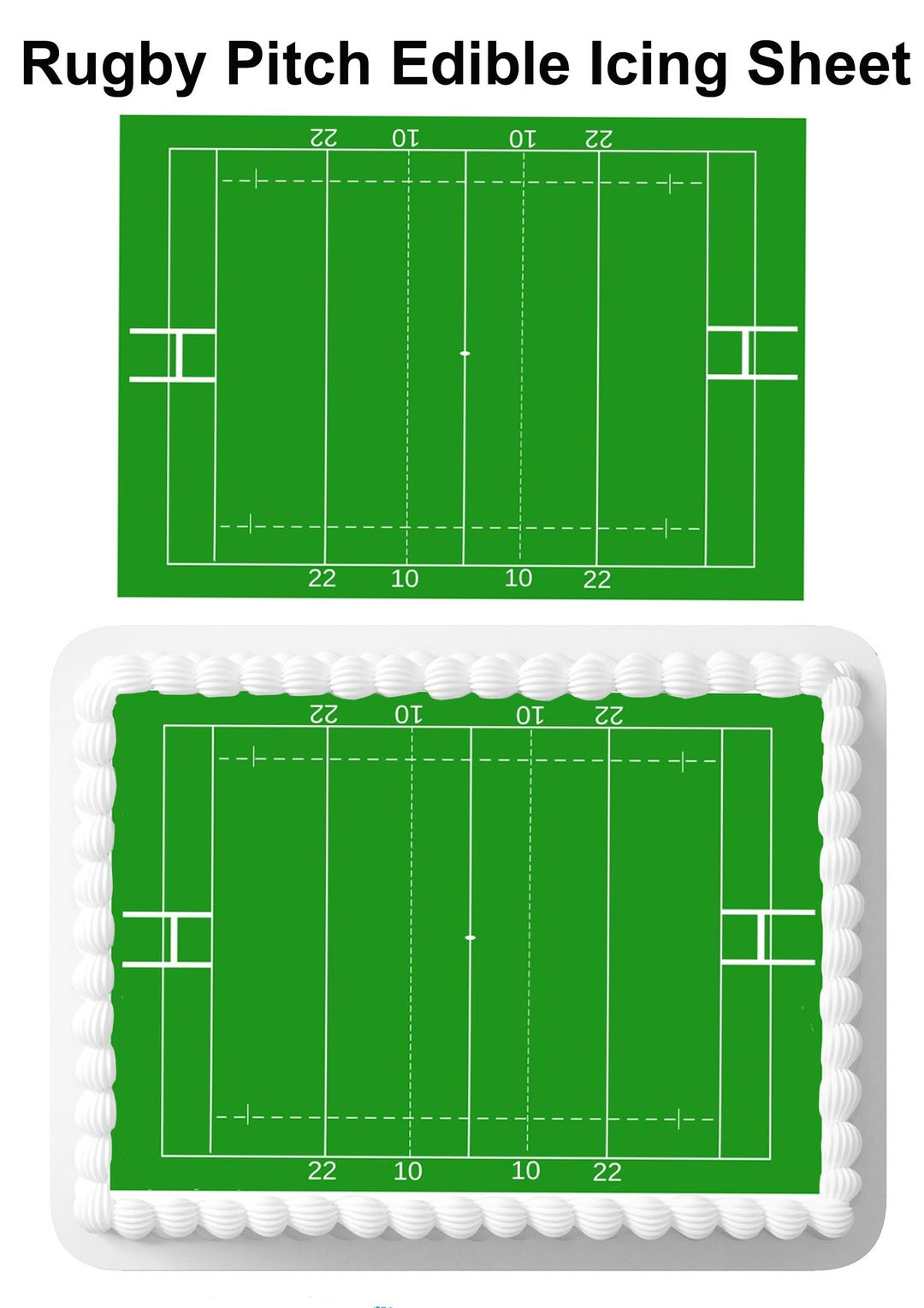 A4 Size Rectangle RUGBY Sports Pitch Edible Icing Cake Topper ...