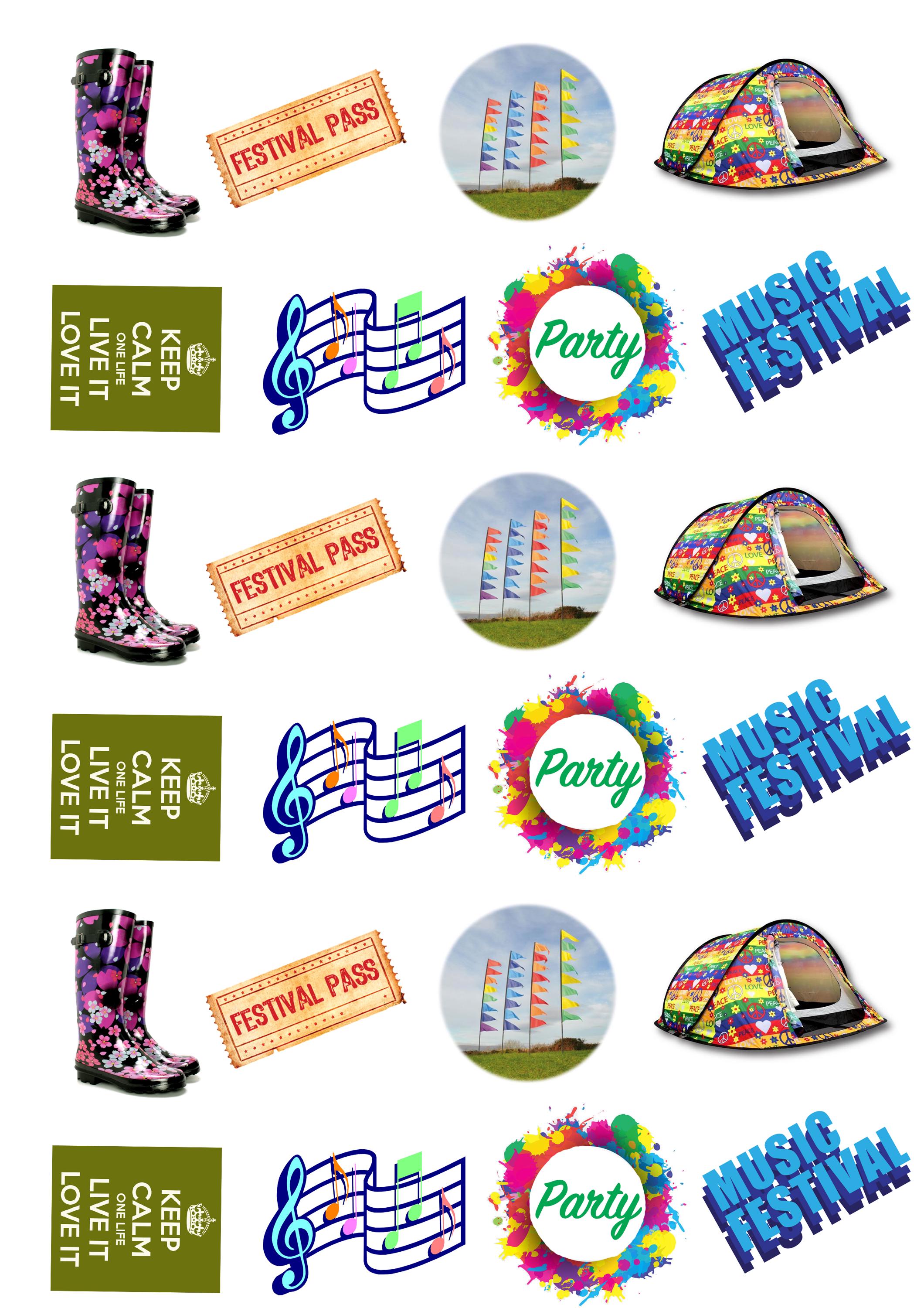24 Stand up Summer Music Festival Edible Wafer Paper Card Cake Cupcake ...