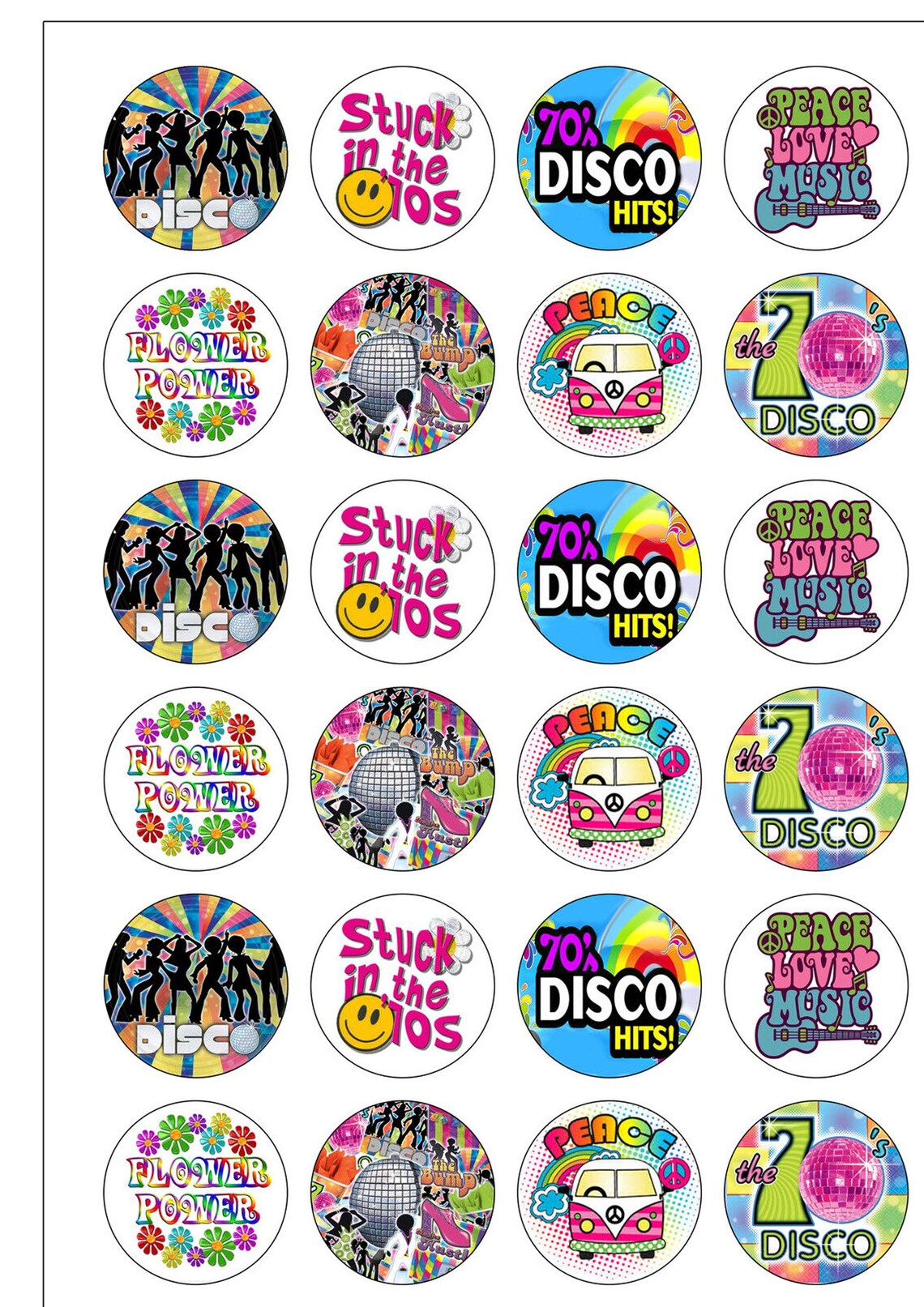 24 Precut the Seventies 1970s Retro Party Disco Themed Edible Wafer ...