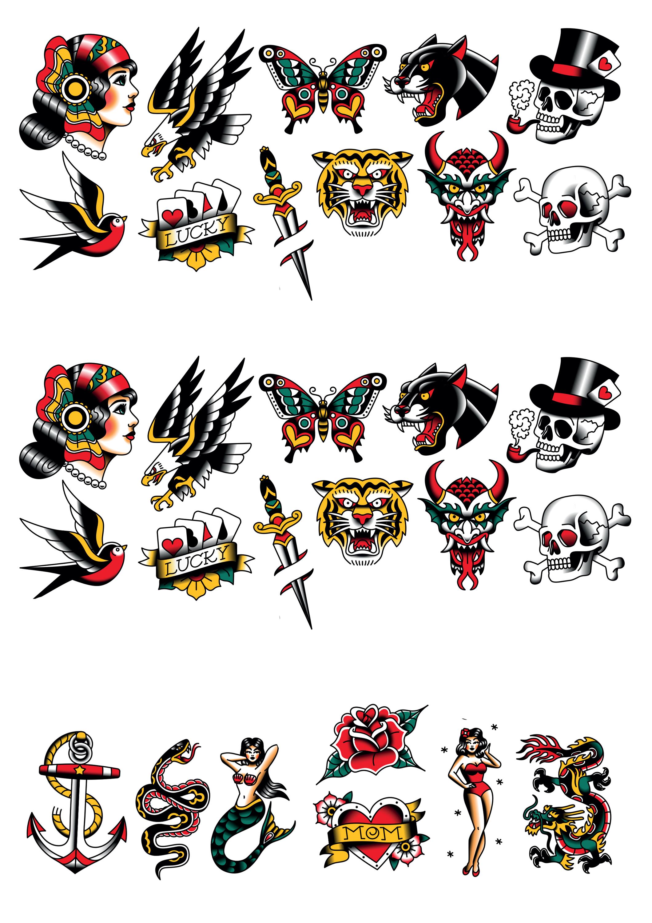 29 Stand up Vintage Classic Tattoo Designs Edible Wafer Paper Card Cake ...