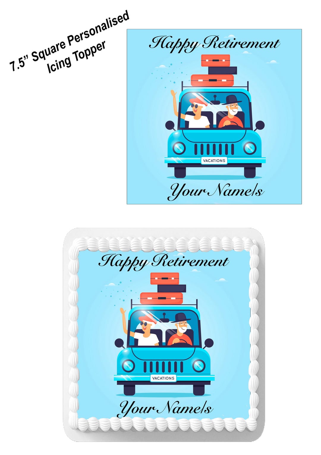 Personalised Name/s Happy Retirement Retire 7.5inch SQUARE Edible Icing ...