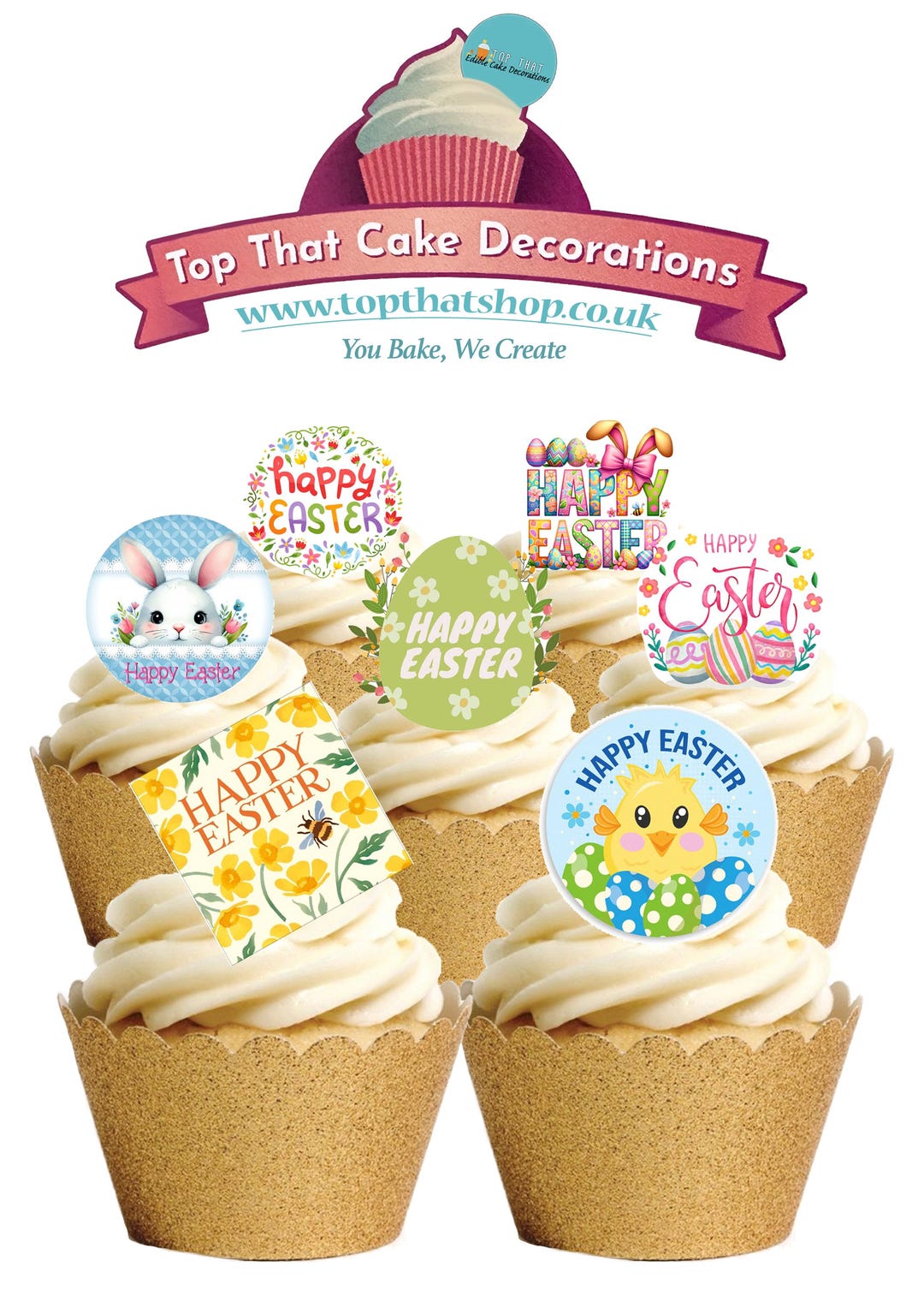 24 Stand up Happy Easter Themed Edible Wafer Paper Card Cake Cupcake ...