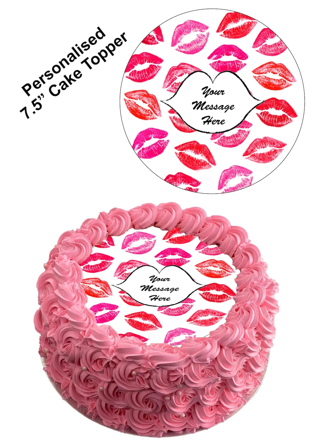 Personalised Valentines Lips Kiss Lipstick 7.5inch Circle Edible Icing ...