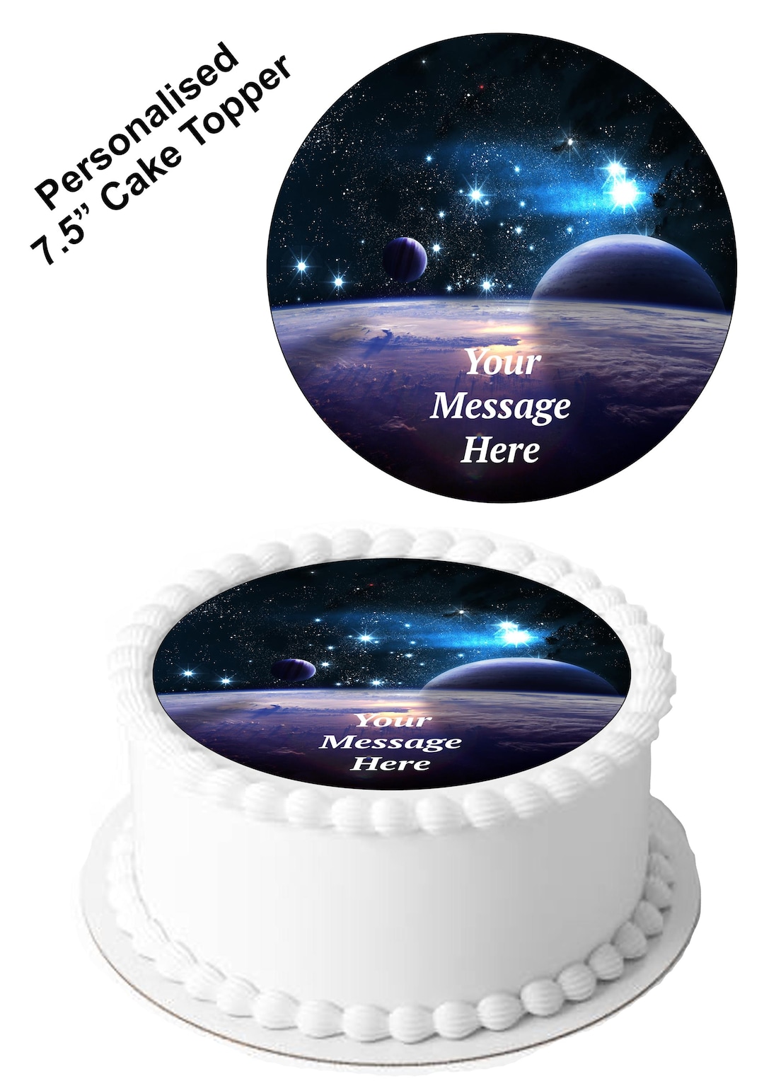 Personalised Space Galaxy Planets Design 7.5inch Circle Edible Icing ...