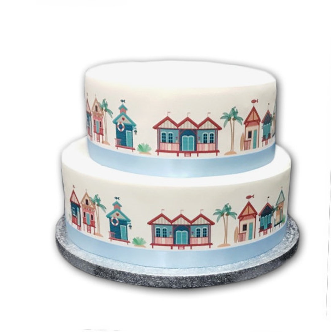 Beach Hut Seaside Border Ribbon Icing Cake Decoration Topper. Perfect ...