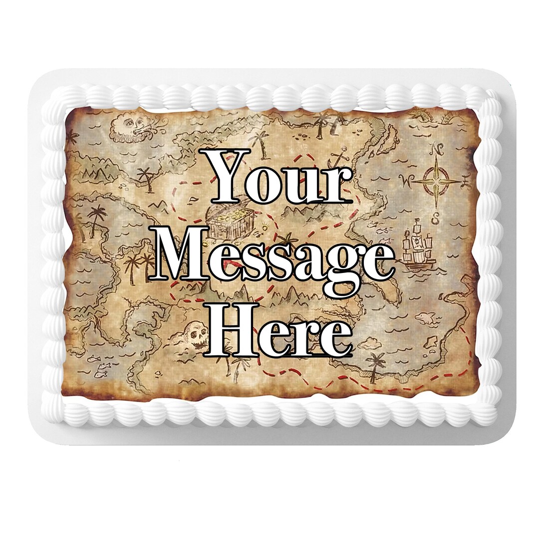 Personalised Message Pirate Treasure Map Edible Icing Cake Topper ...