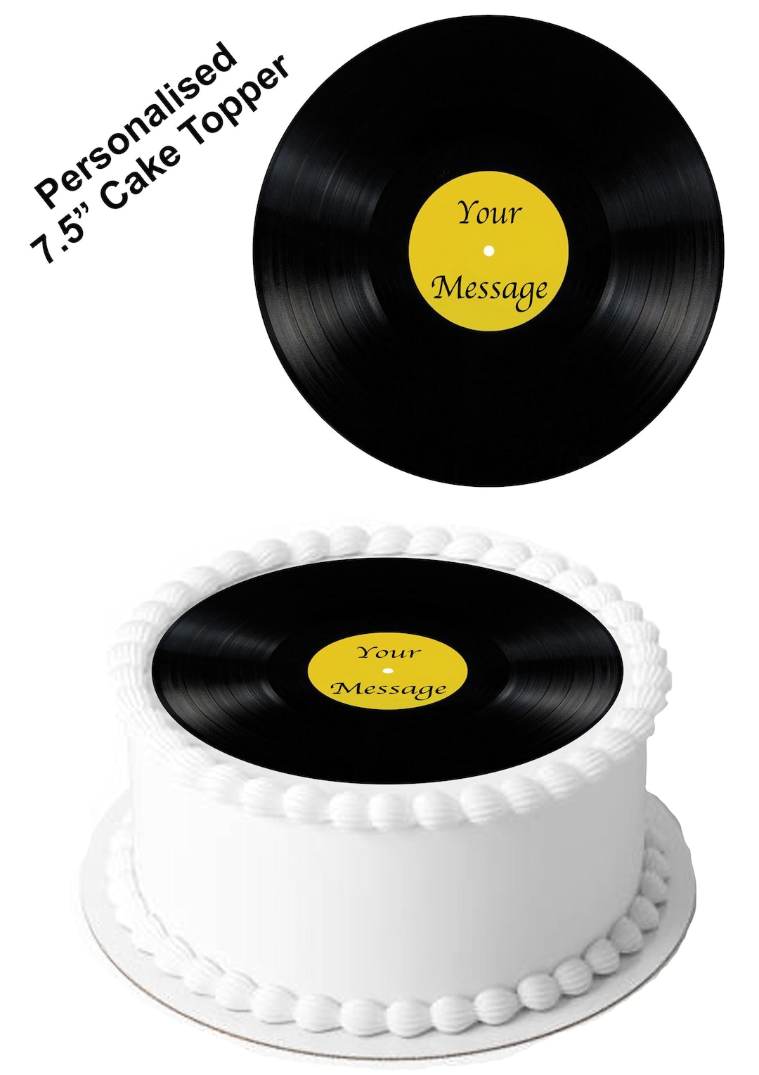 Personalised Vinyl Record Disc Design 7.5inch Circle Edible Icing Cake ...