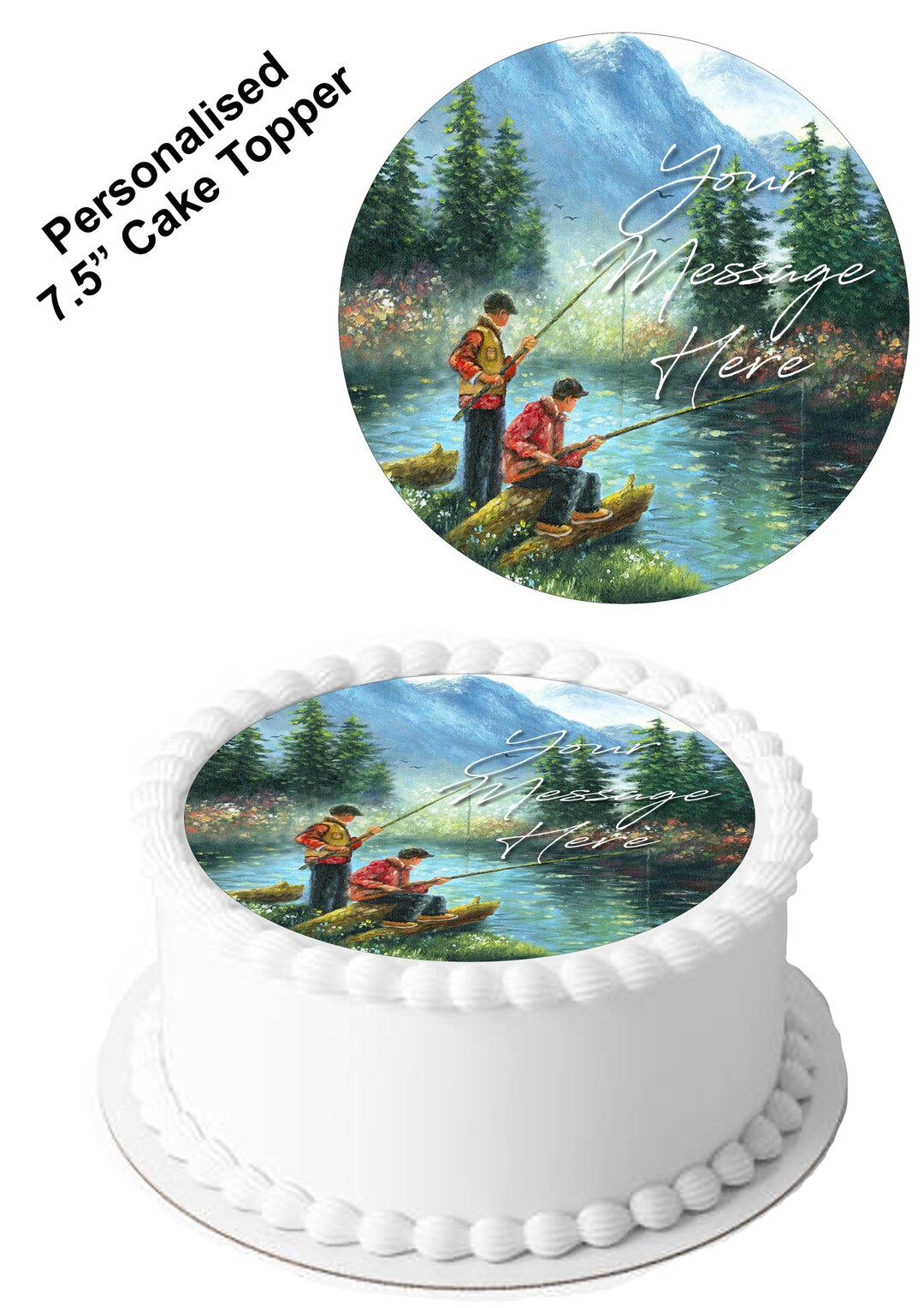 Personalised River Fishing Fish 7.5inch Circle Edible Icing Cake ...