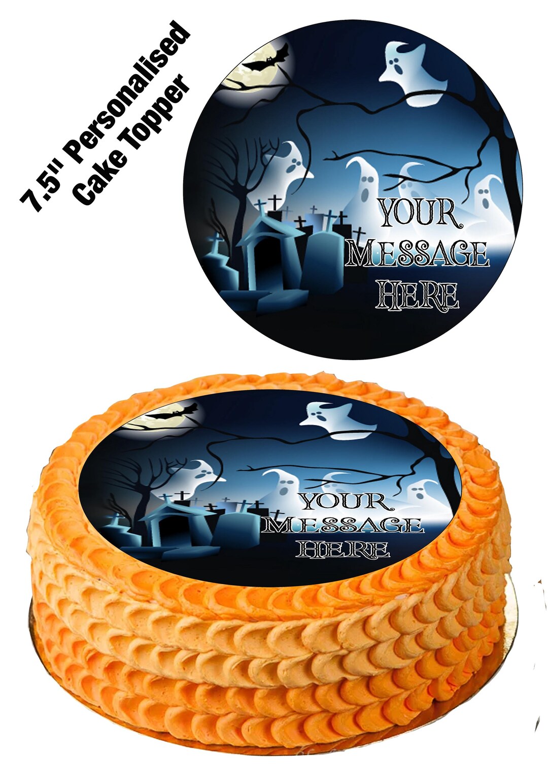 Personalised Message Spooky Halloween Ghost 7.5inch Circle Edible Icing ...