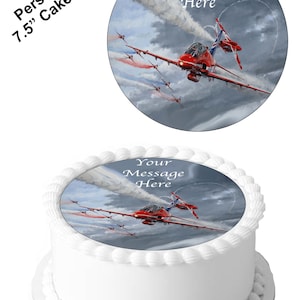Personalised Red Arrows RAF Jet Plane 7.5inch Circle Edible Icing Cake ...