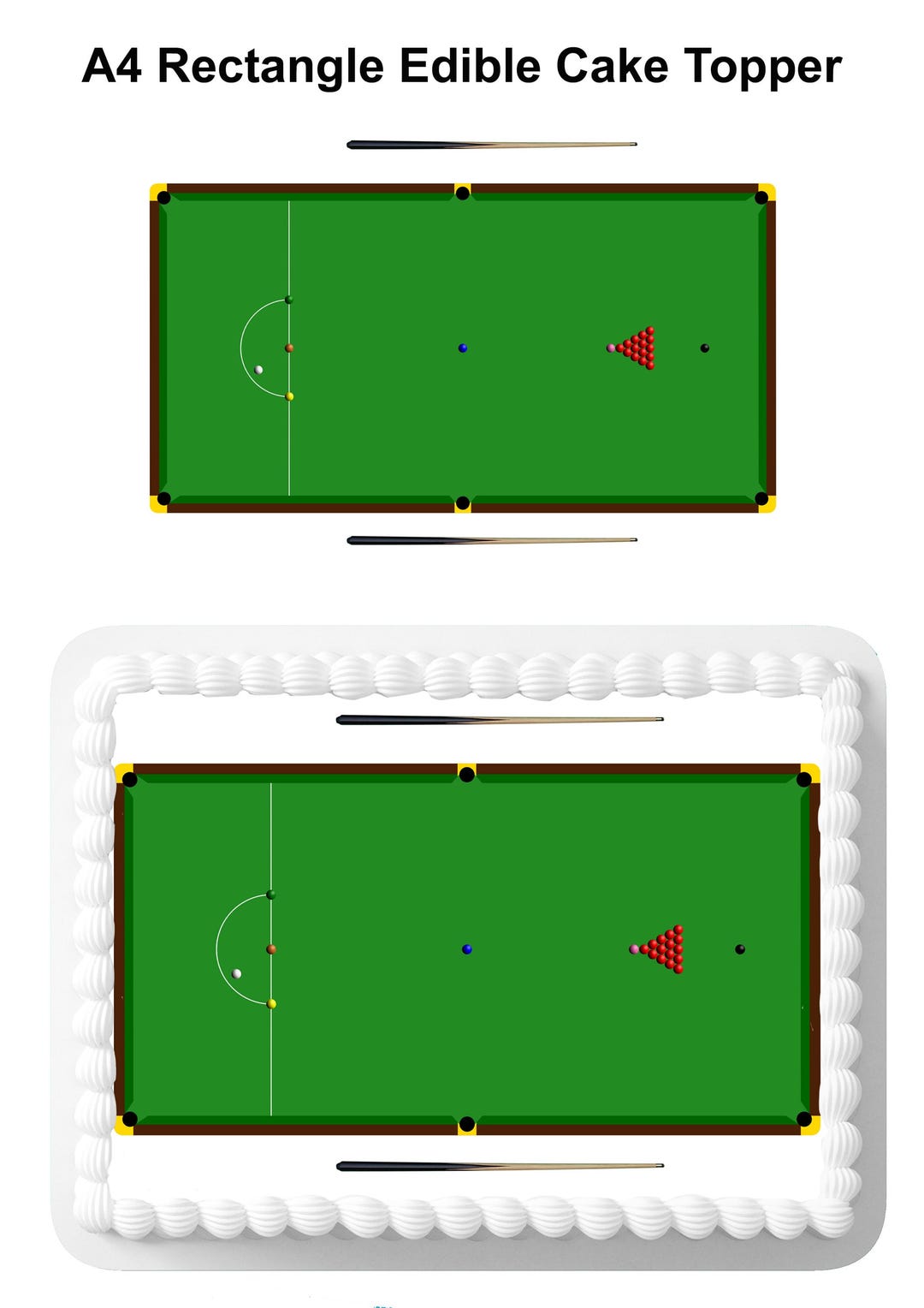 A4 Size Rectangle Snooker Table and Cues Edible Icing Cake Topper ...