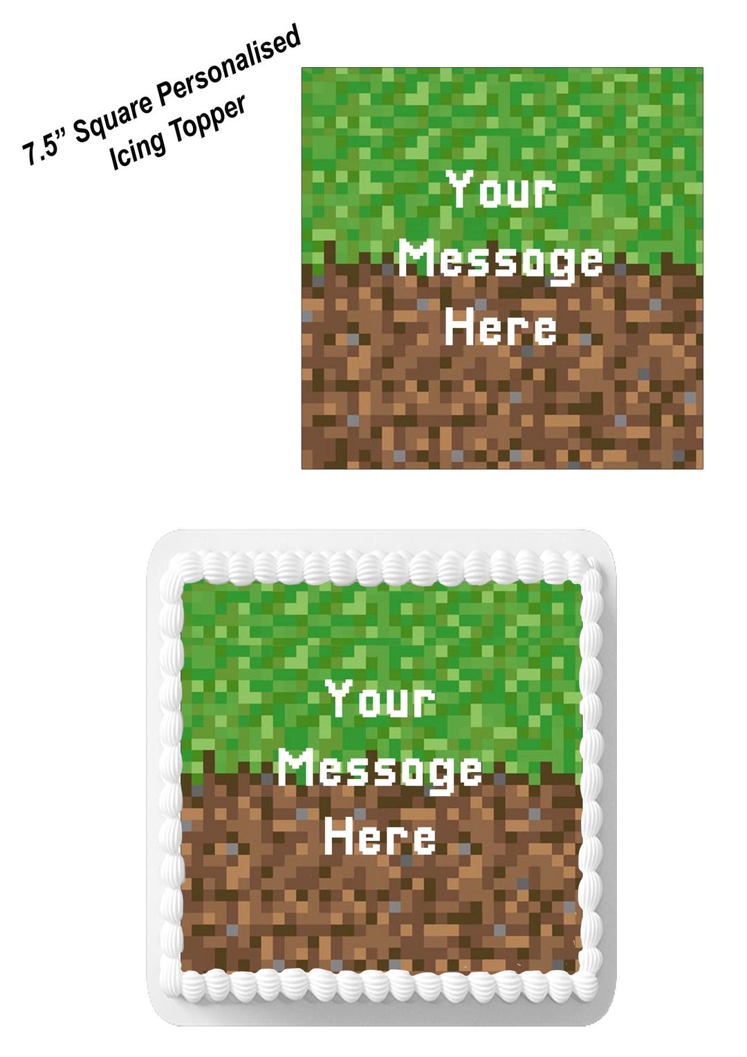 Personalised Message Pixelated Gaming Pixel 7.5inch SQUARE Edible Icing ...