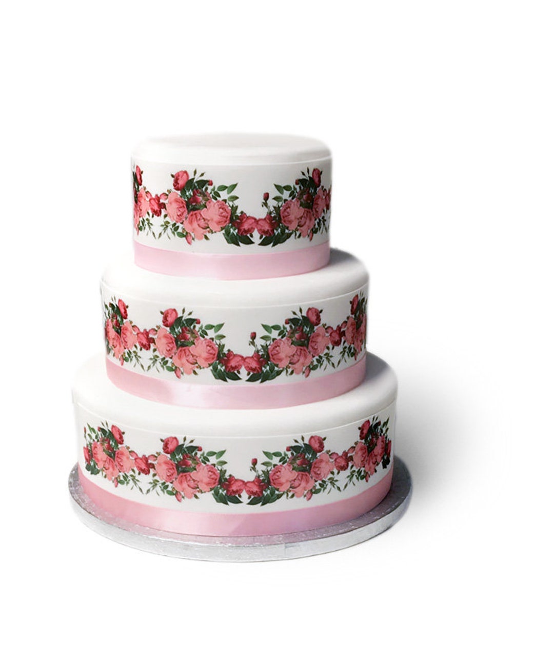 Pink Rose Flower Border Ribbon Icing Cake Decoration Topper. Perfect ...
