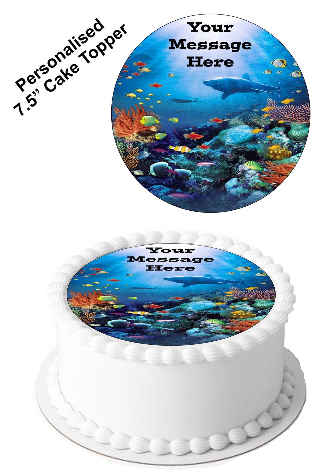 Personalised Underwater Ocean Sea 7.5inch Circle Edible Icing Cake ...