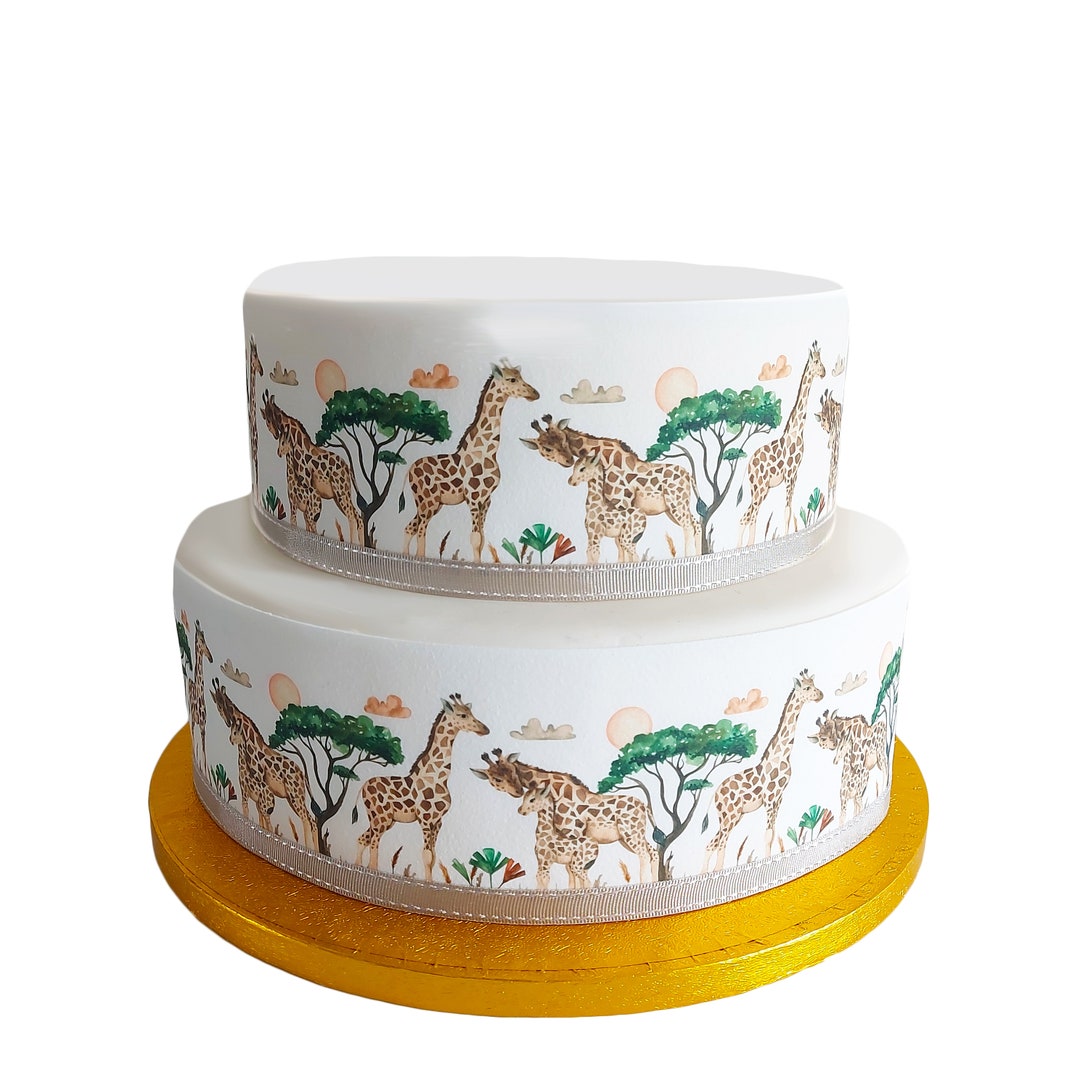 Giraffe Safari Animal Jungle Border Ribbon Icing Cake Decoration Topper ...