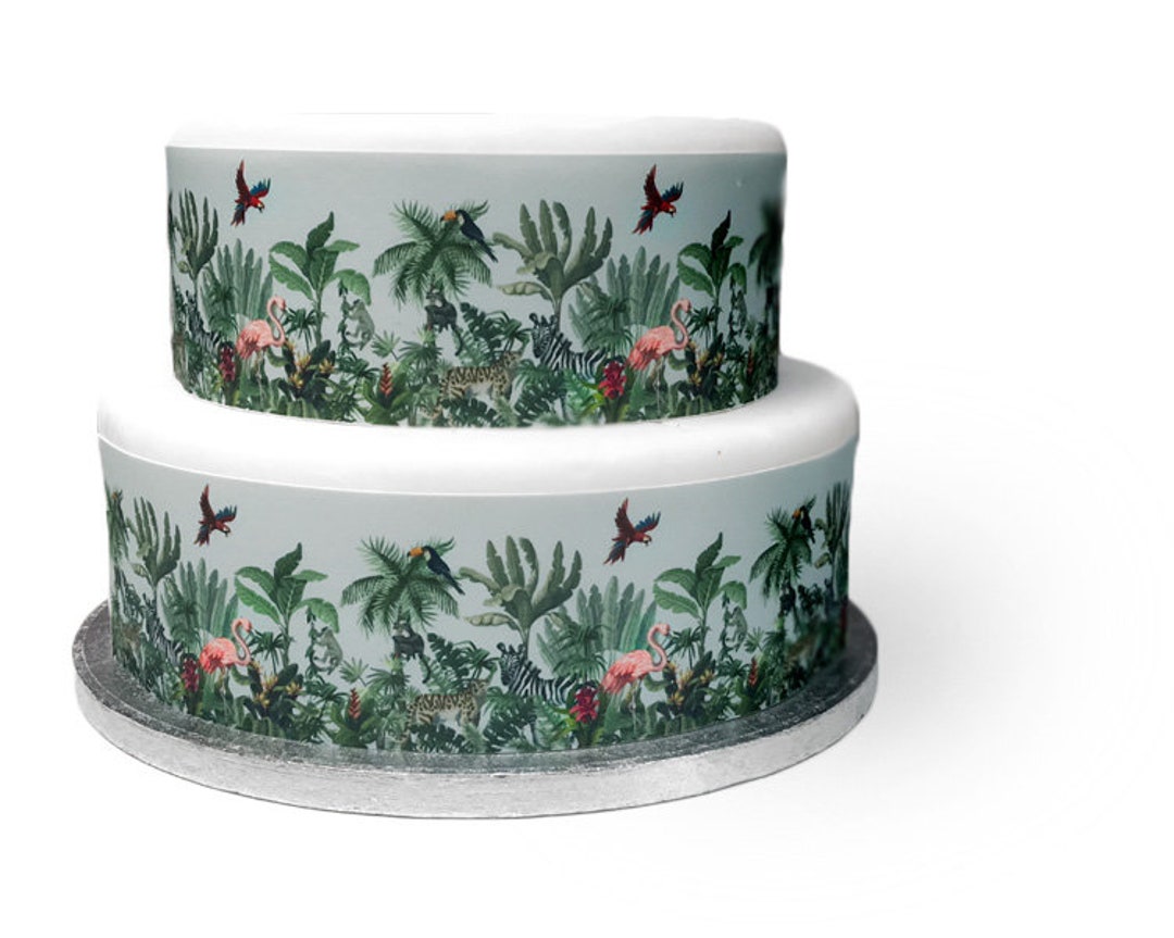 Tropical Palm Tree Jungle Border Ribbon Icing Cake Decoration Topper ...