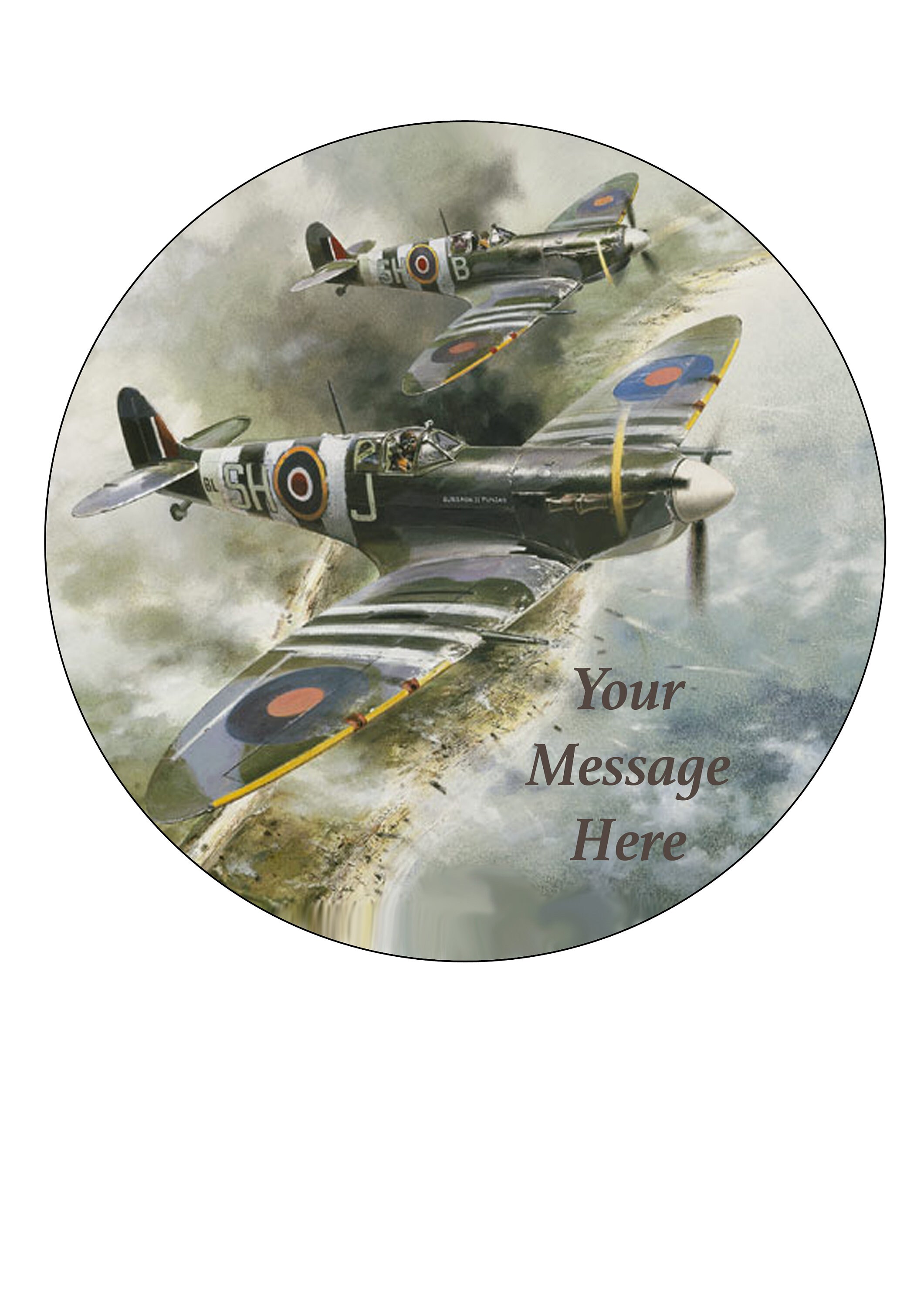 Personalised Vintage Spitfire Plane WW2 7.5inch Circle Edible Icing ...