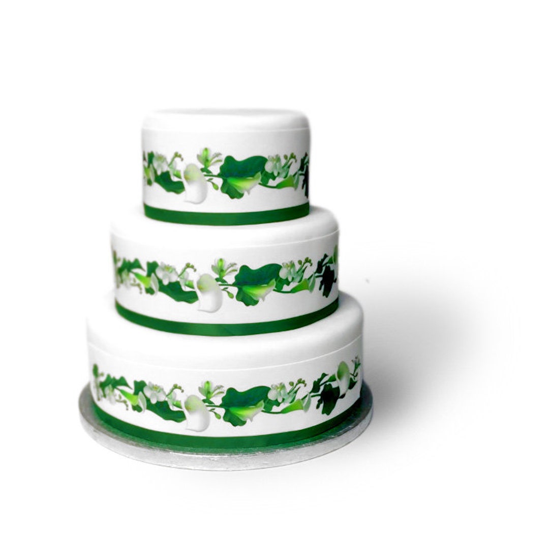 White Lily & Orchid Tropical Flower Border Ribbon Icing Cake Decoration ...