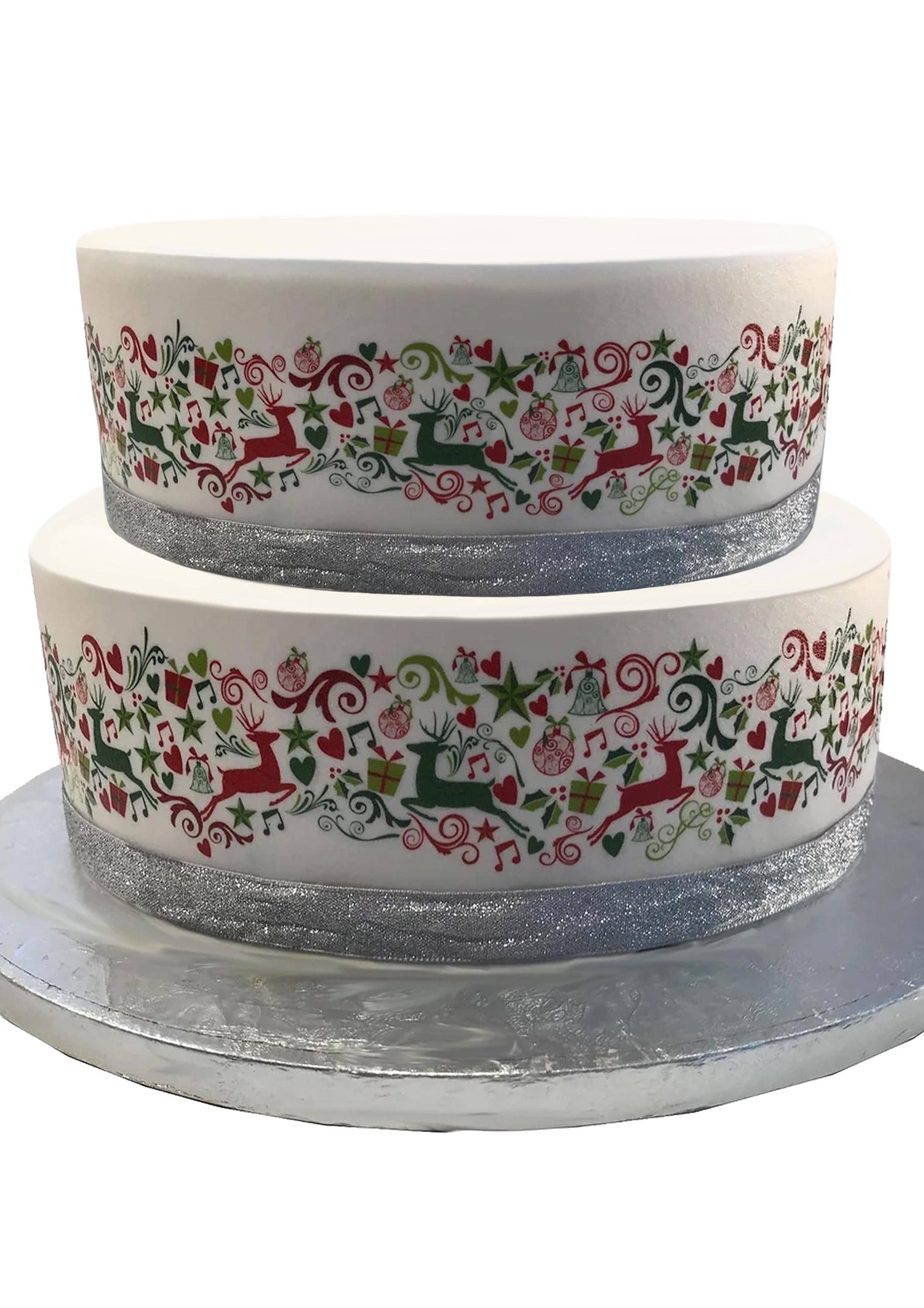 Christmas Reindeer Border Ribbon Icing Cake Decoration Topper.perfect ...