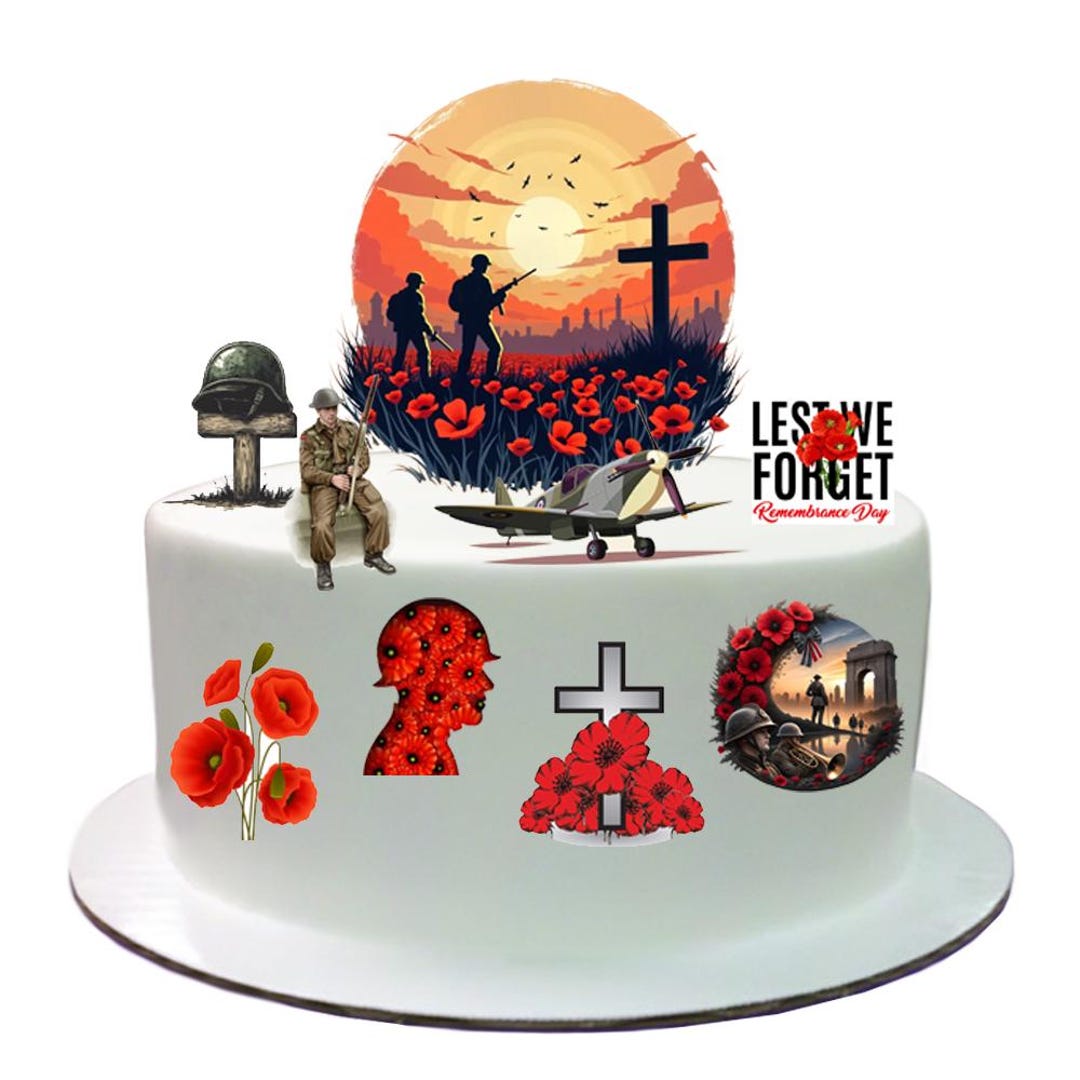 World War Remembrance Day Edible Stand up Wafer Paper Cake Scene ...