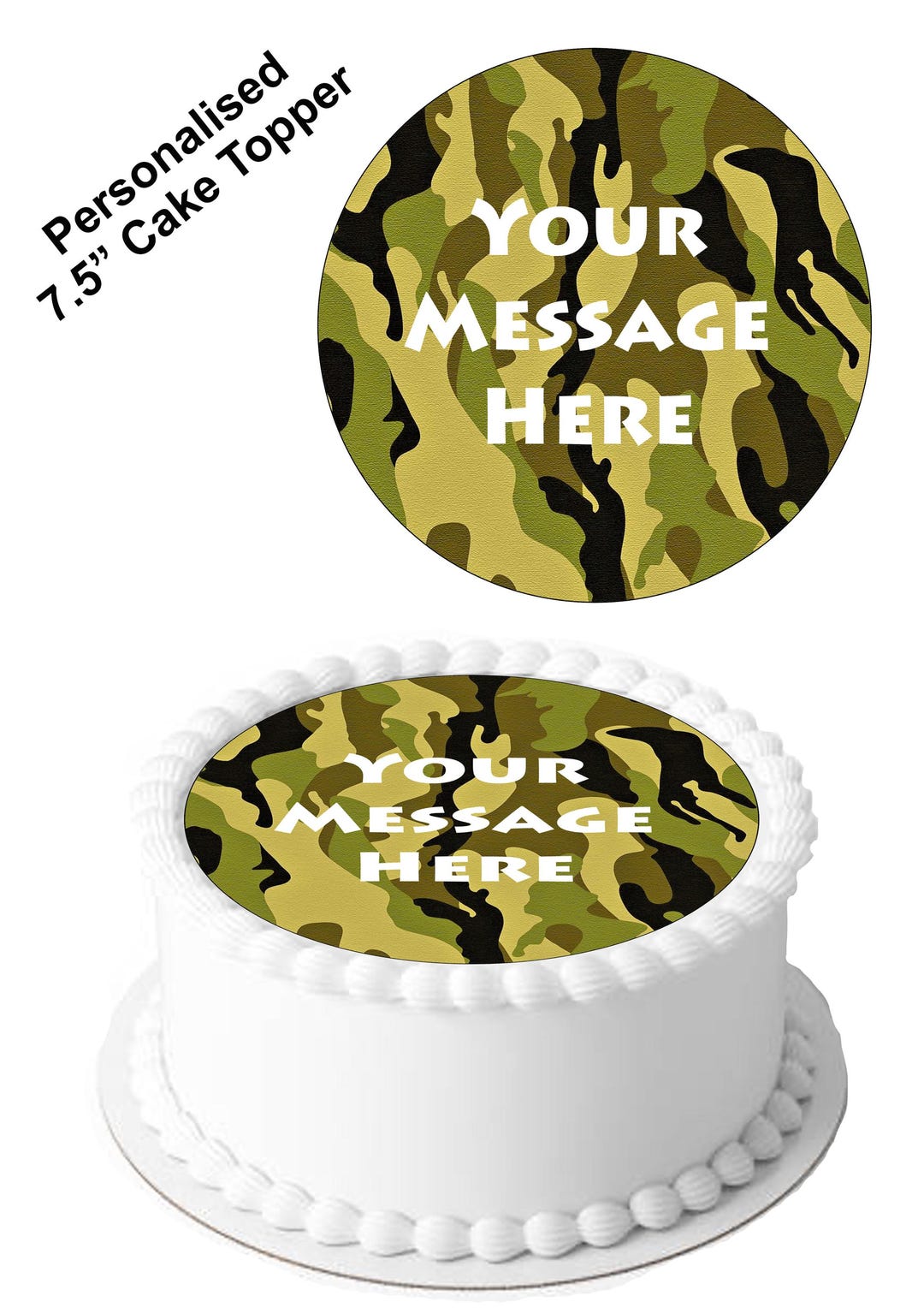 Personalised Camouflage Camo Army Pattern 7.5inch Circle Edible Icing ...