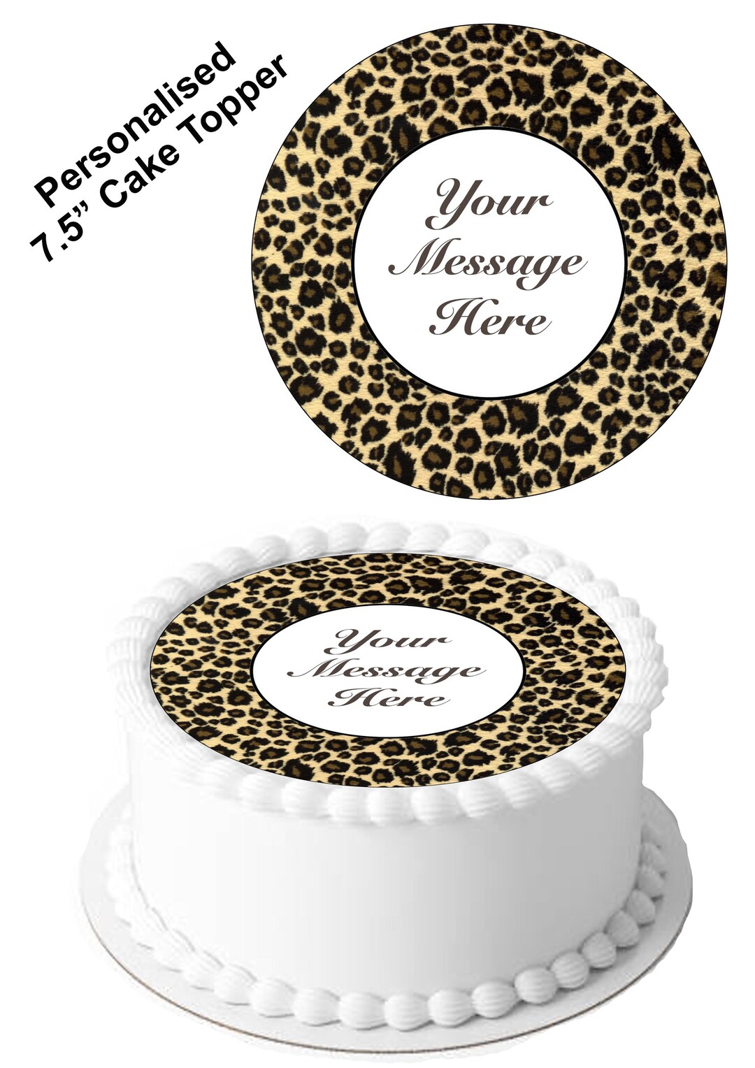 Personalised Leopard Print Animal Design 7.5inch Circle Edible Icing ...
