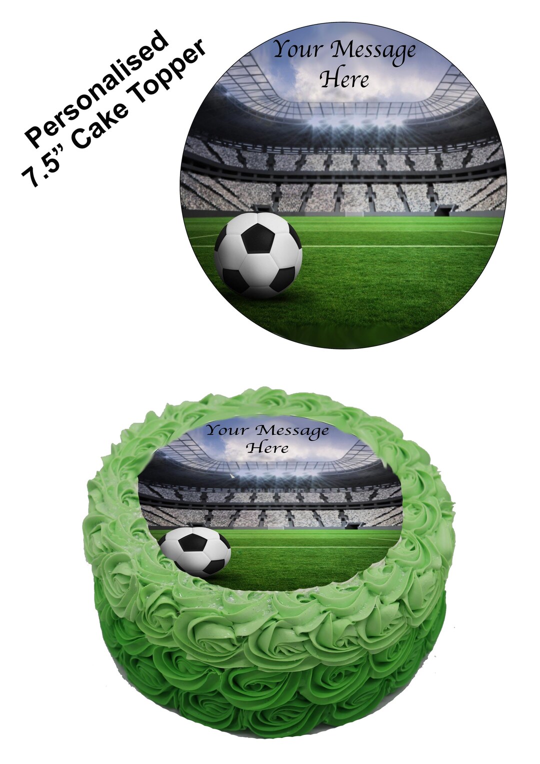 Personalised Football Stadium Sport 7.5 Inch Circle Edible Icing Cake ...
