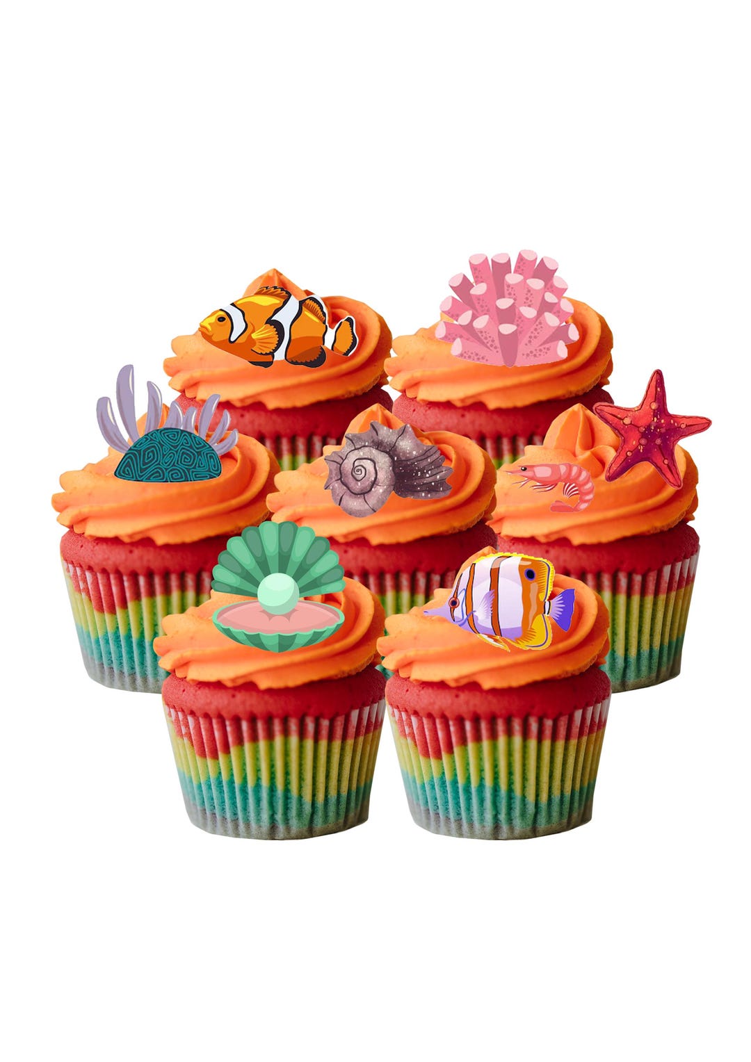 29 Stand up Coral Reef Themed Edible Wafer Paper Card Cake Cupcake ...